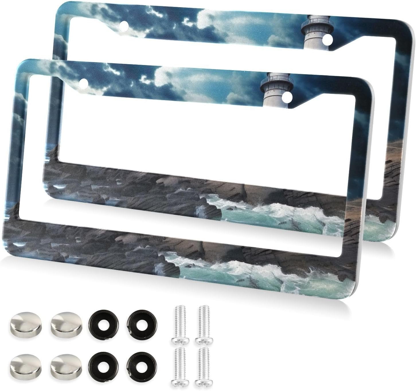 GZHJMY Lighthouse on Rocks License Plate Frames 2 Pack Aluminum License ...
