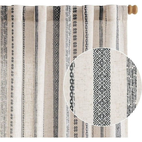 GZHJMY Linen Blend Curtains for Room, 96 Inch Long Printed Beige Retro ...
