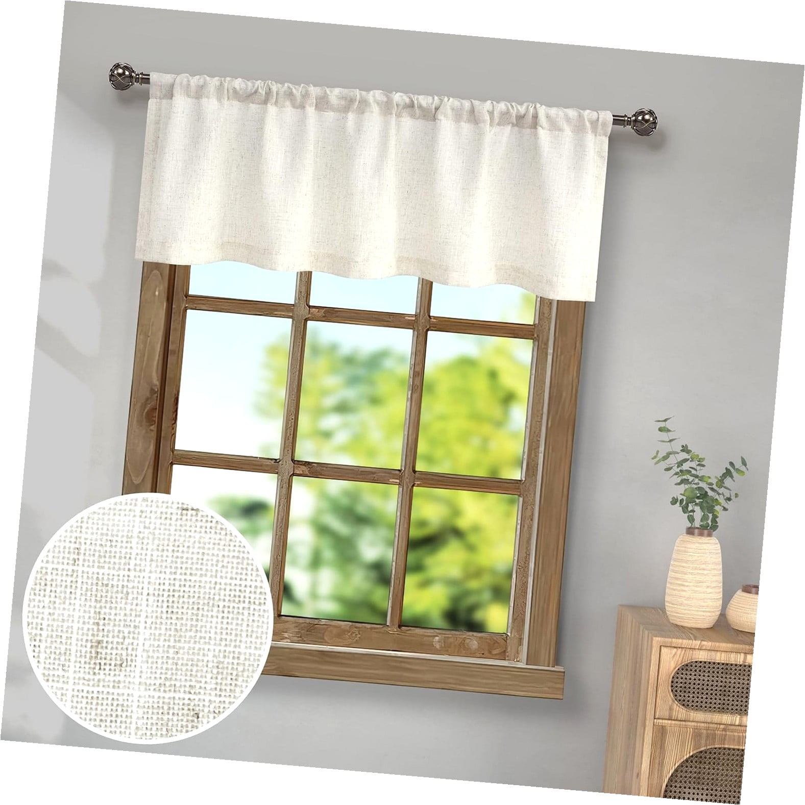 GZHJMY Linen Window Valance for Kitchen 3 Inch Rod Pocket Semi-Sheer ...