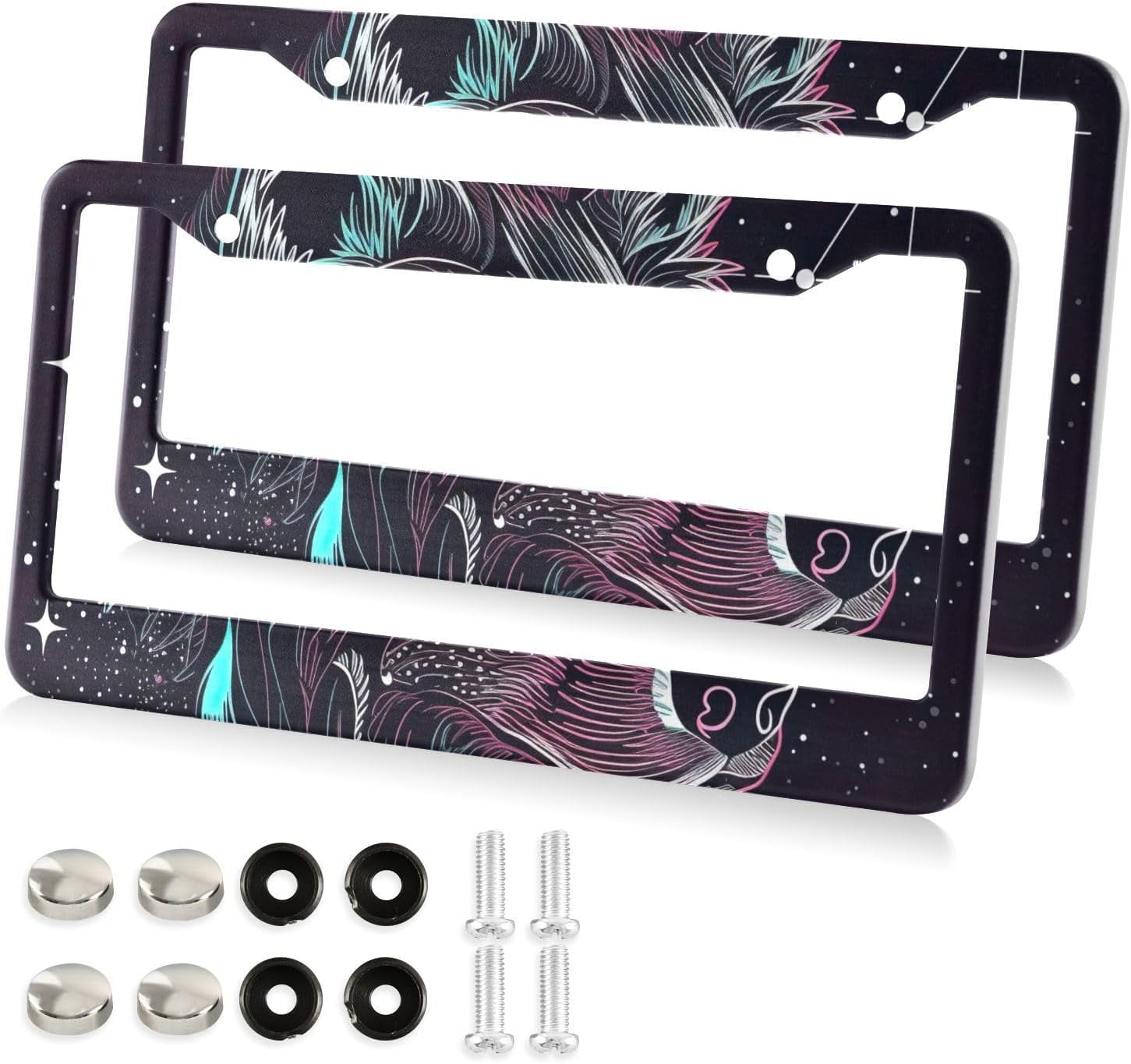 GZHJMY Lines Wolf License Plate Frames 2 Pack Aluminum License Plate ...
