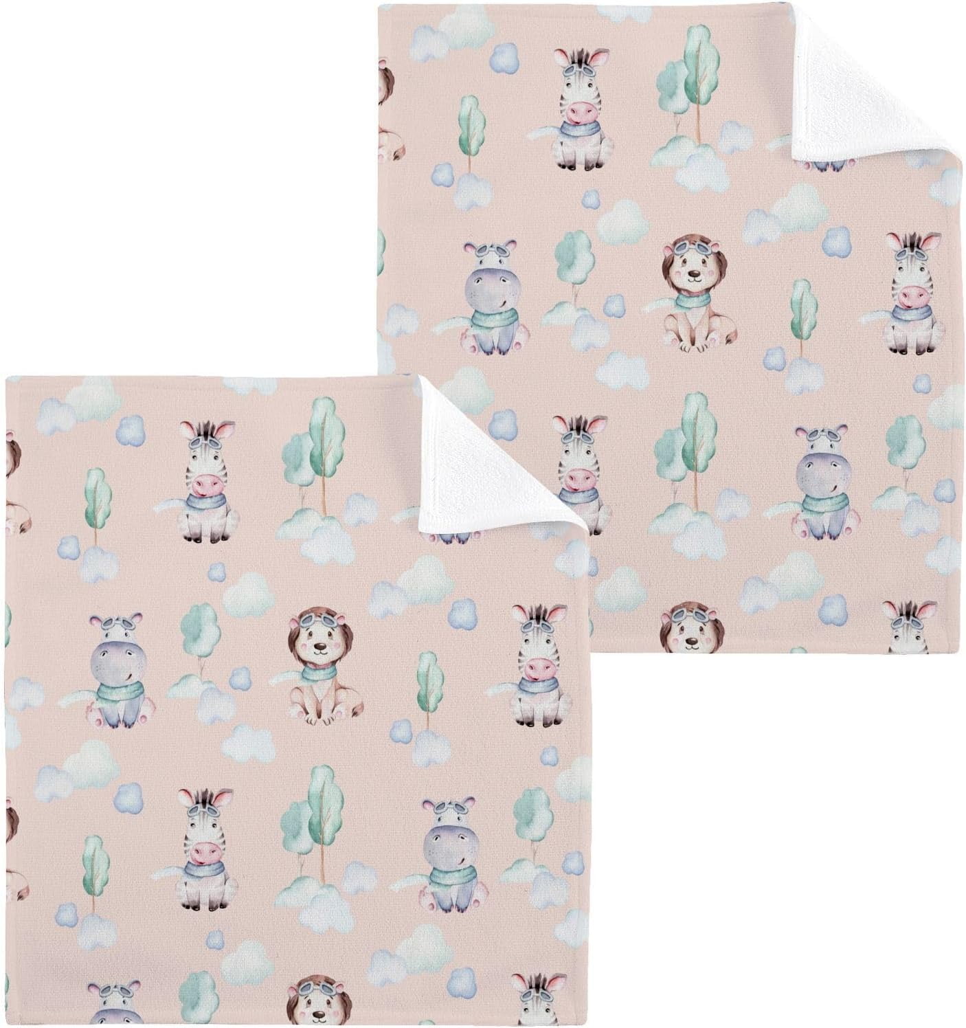 GZHJMY Lion Hippo Zebra Wash Cloth Set of 4, 12 x 12 Inch Cotton Baby ...