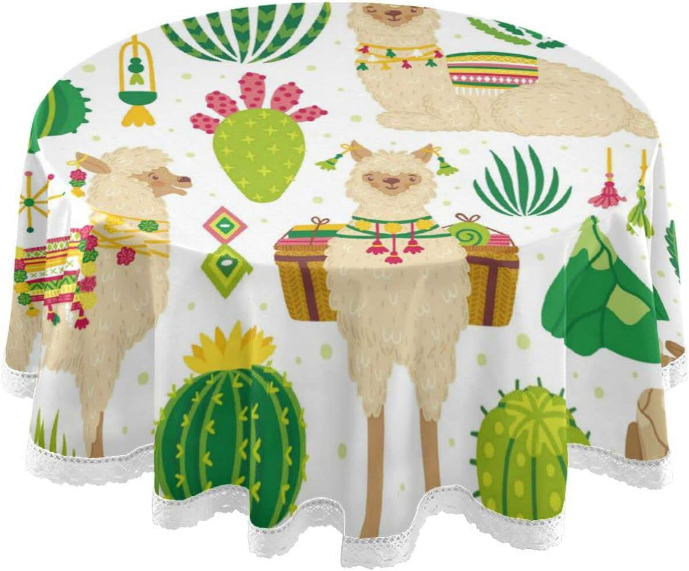GZHJMY Llama Polyester Fiber Round Lace Tablecloth, Delicate Table ...