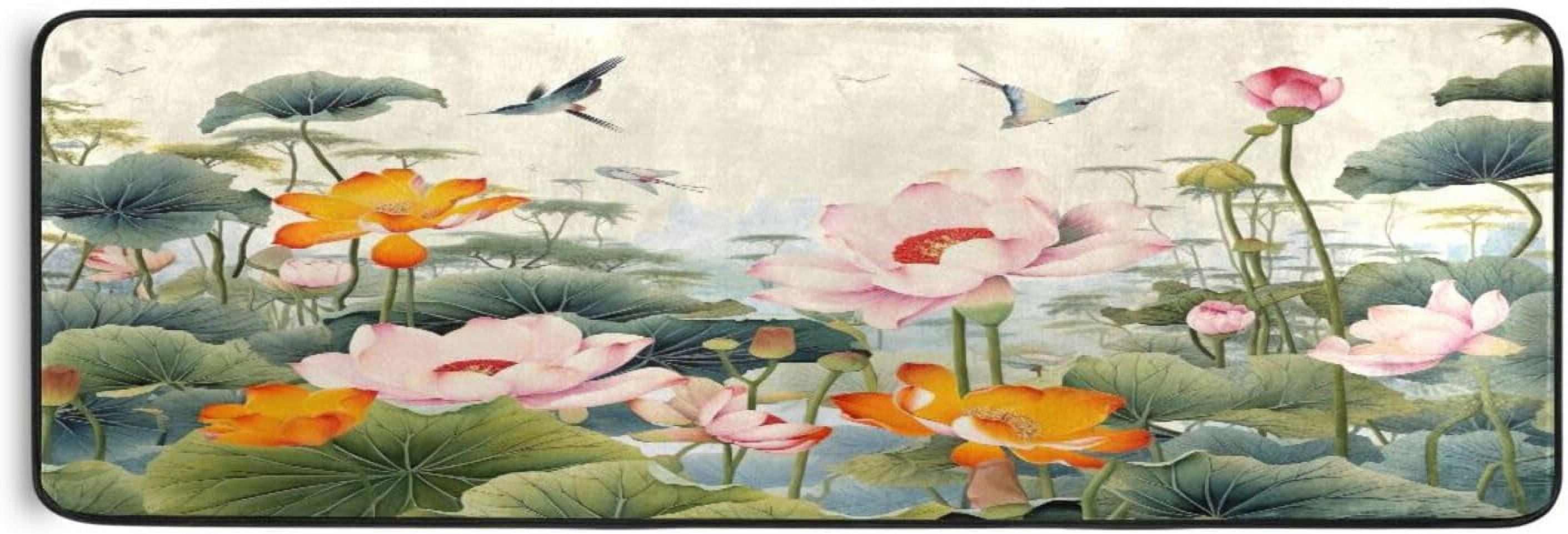 GZHJMY Lotus Flowers Garden Area Rug - 2' x 6' Washable Runner Rugs ...
