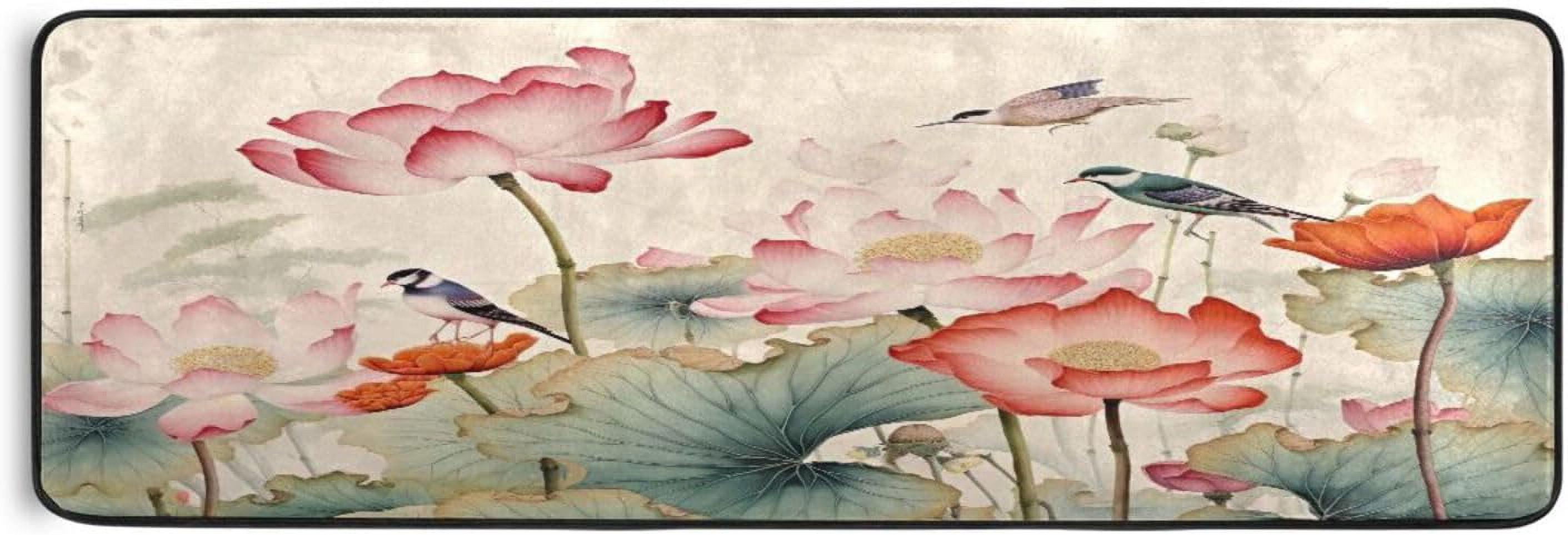 GZHJMY Lotus Flowers Garden Area Rug - 2' x 6' Washable Runner Rugs ...