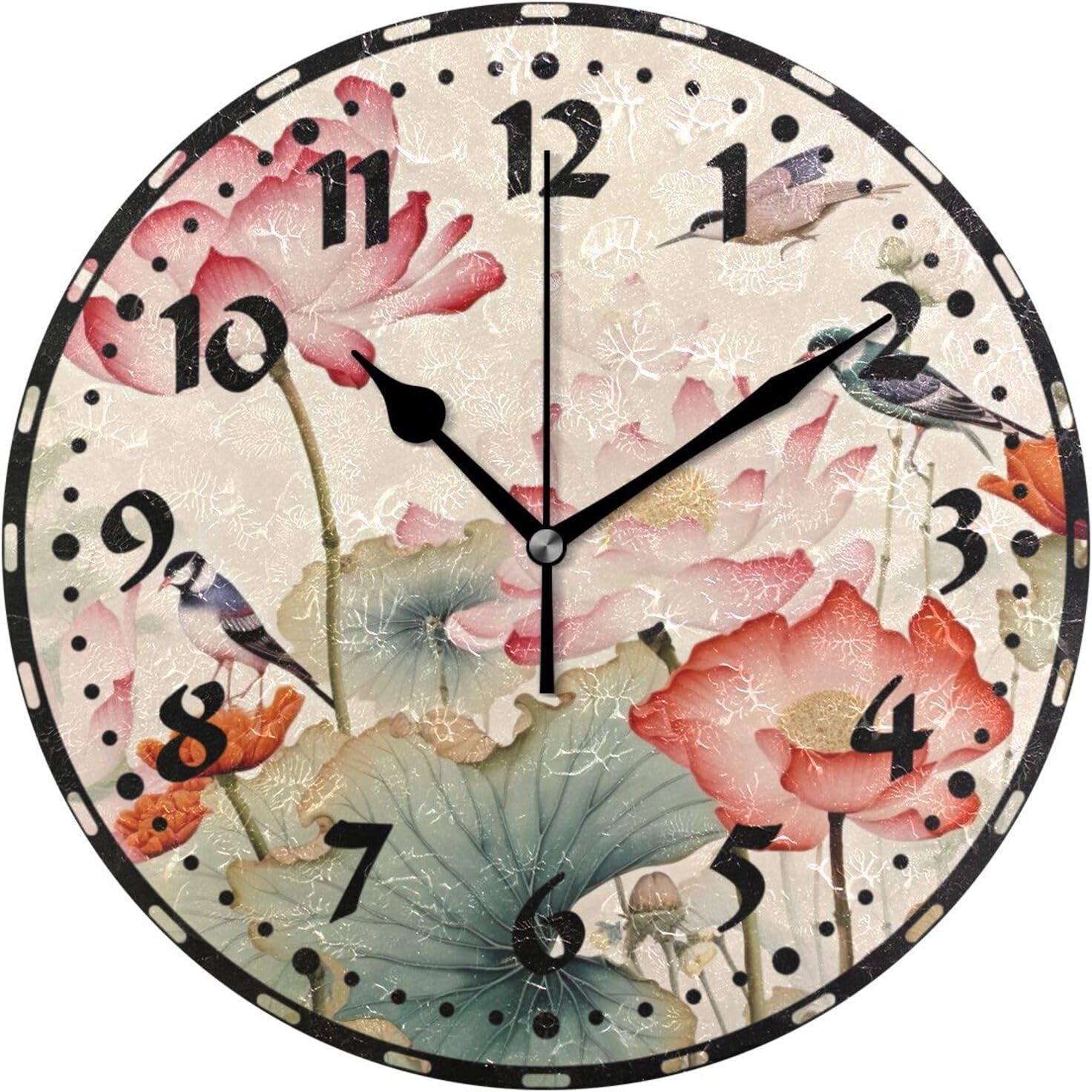 GZHJMY Lotus Flowers Garden Wall Clock, Silent Non Ticking 10 Inch ...