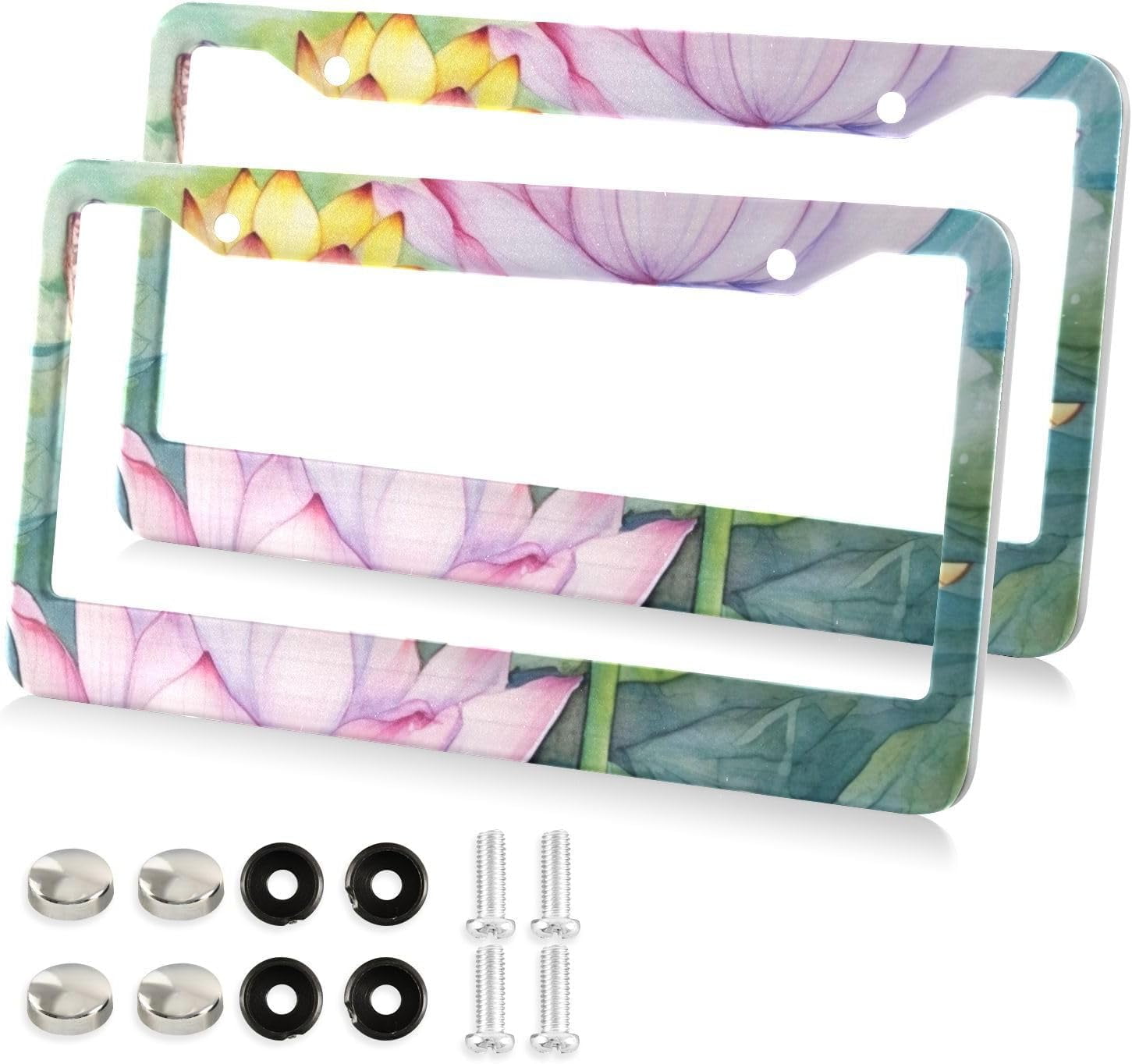 GZHJMY Lotus and Butterflies License Plate Frames 2 Pack Aluminum ...