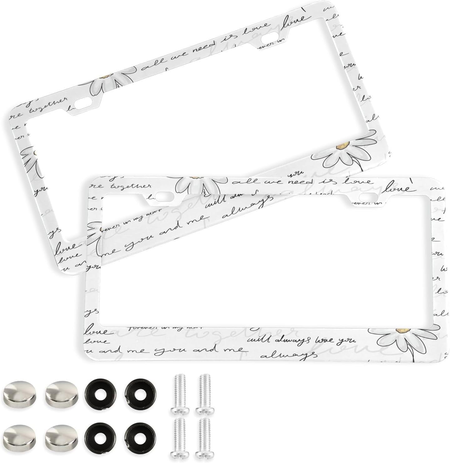 GZHJMY Love Daisy Flower License Plate Frames Set of 2, Universal Aluminum License Plate Holders ...