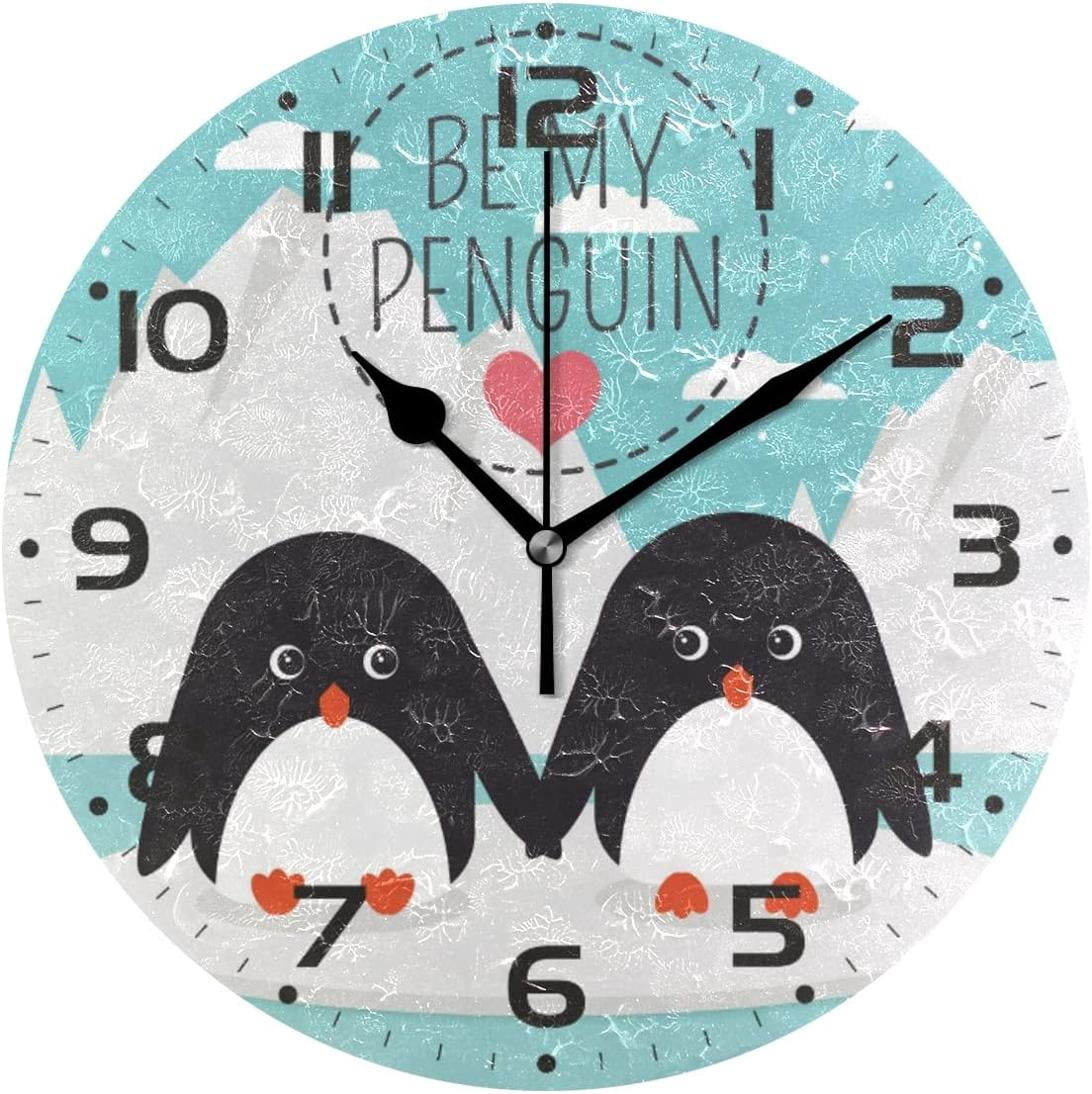 GZHJMY Love Penguines Iceberg Wall Clock, 10" Silent Non Ticking Round ...