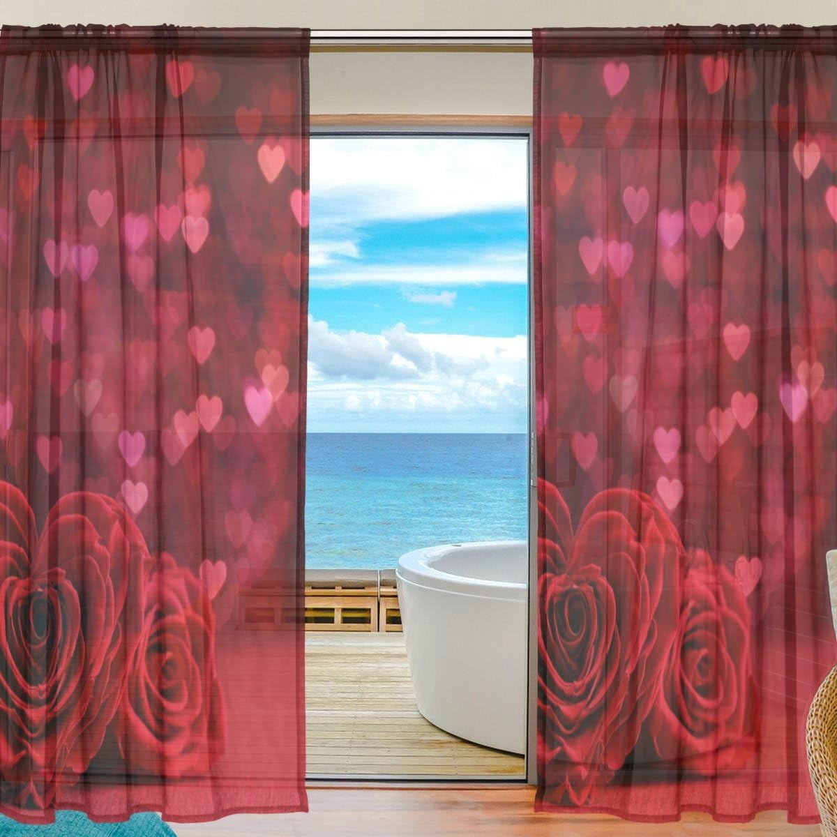 GZHJMY Love Red Rose Flowers Sheer Window Curtain Panel Drape 55x84 ...