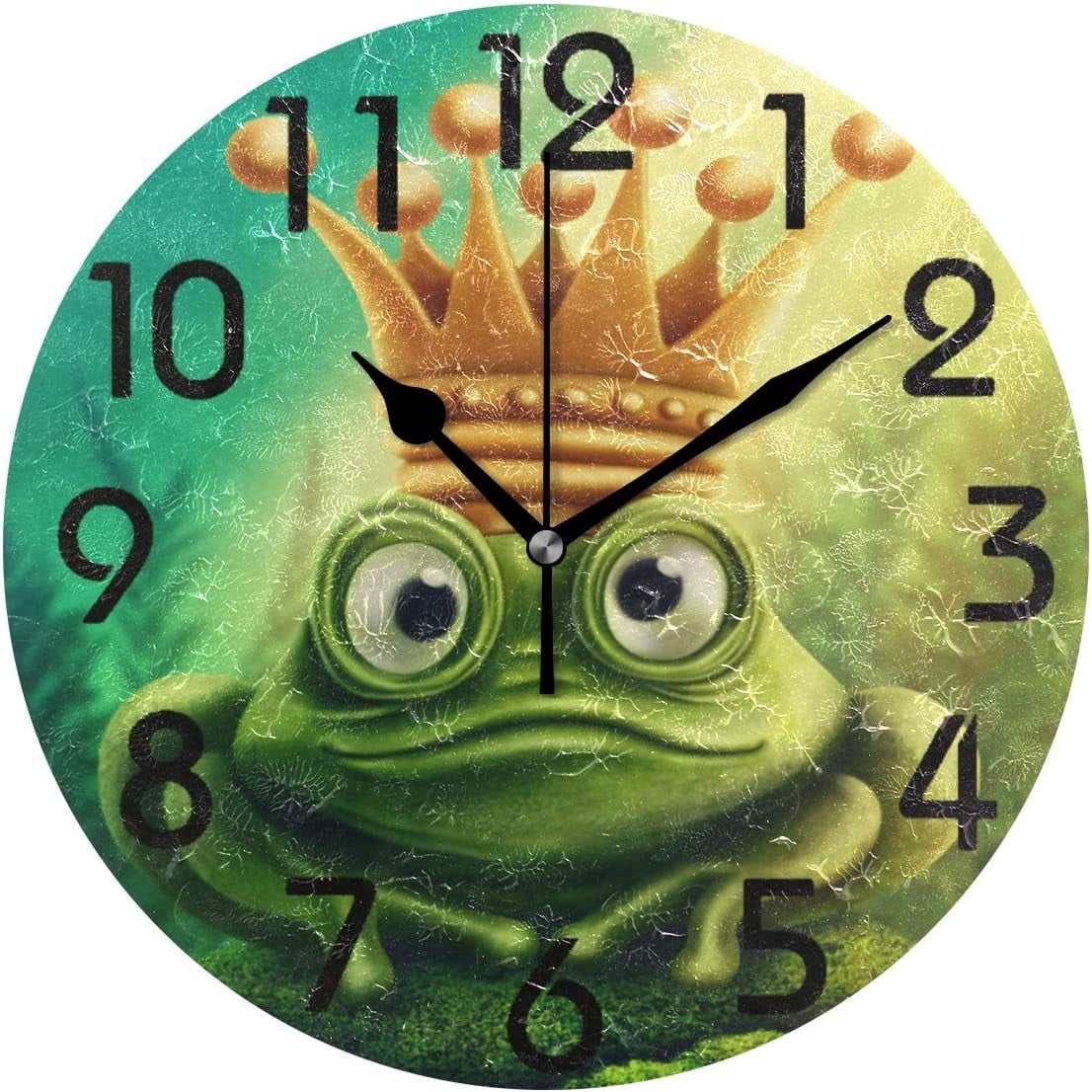 GZHJMY Lovely Cartoon Frog Prince with Gold Crown Print Round Wall ...
