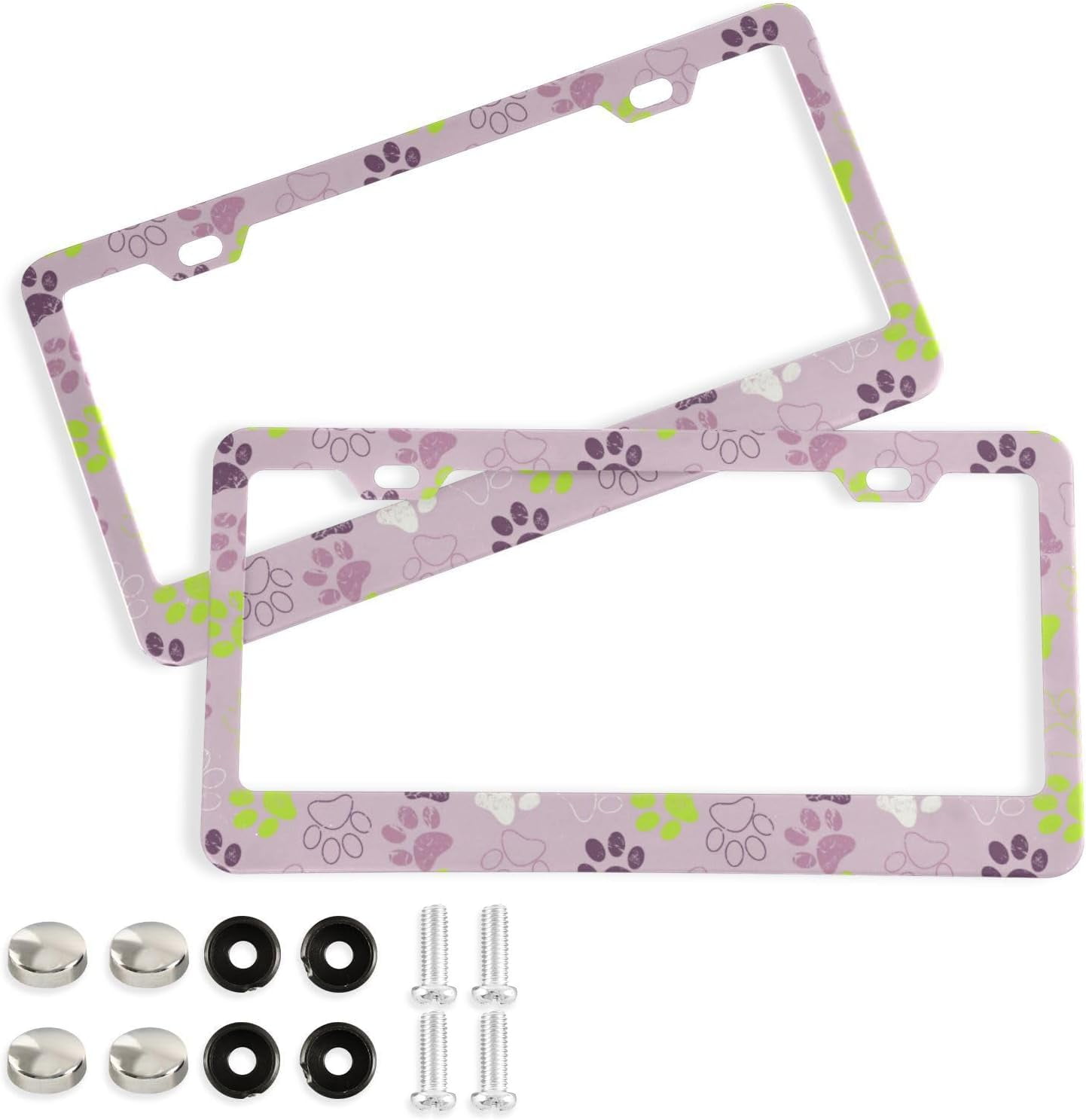 GZHJMY Lovely Dog Paw Print Pink License Plate Frames for Women Men 2 ...