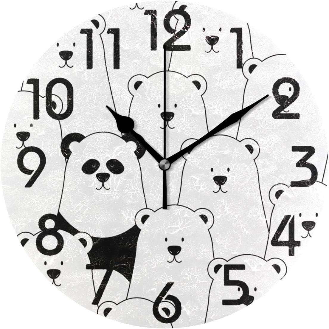 GZHJMY Lovely White Polar Bears and Panda Cute Design Round Wall Clock ...