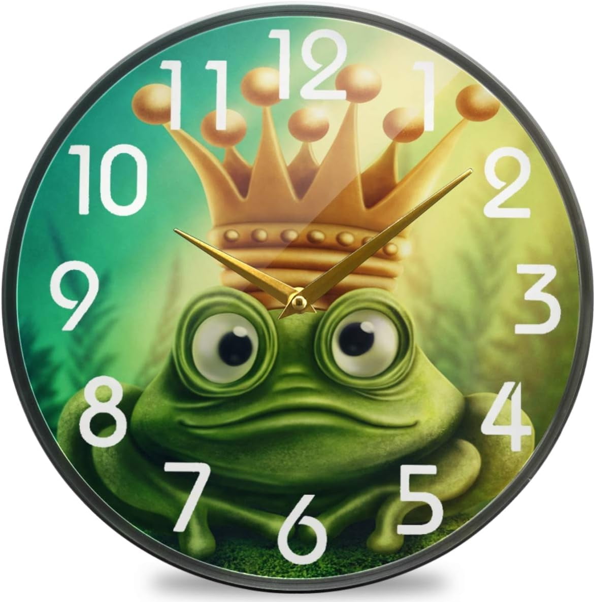 GZHJMY Magic Frog Prince with Gold Crown Print Round Wall Clock, 9.5 ...