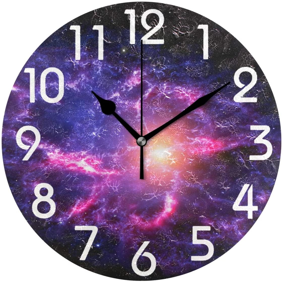 GZHJMY Magic Out Space Nebula Stars Printed Silent Round Wall Clock Decorative, 9.5 Inch Battery ...