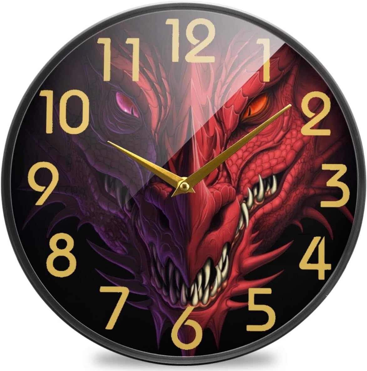 GZHJMY Magic Red Dragon Head Print Round Wall Clock, 9.5 Inch Silent ...