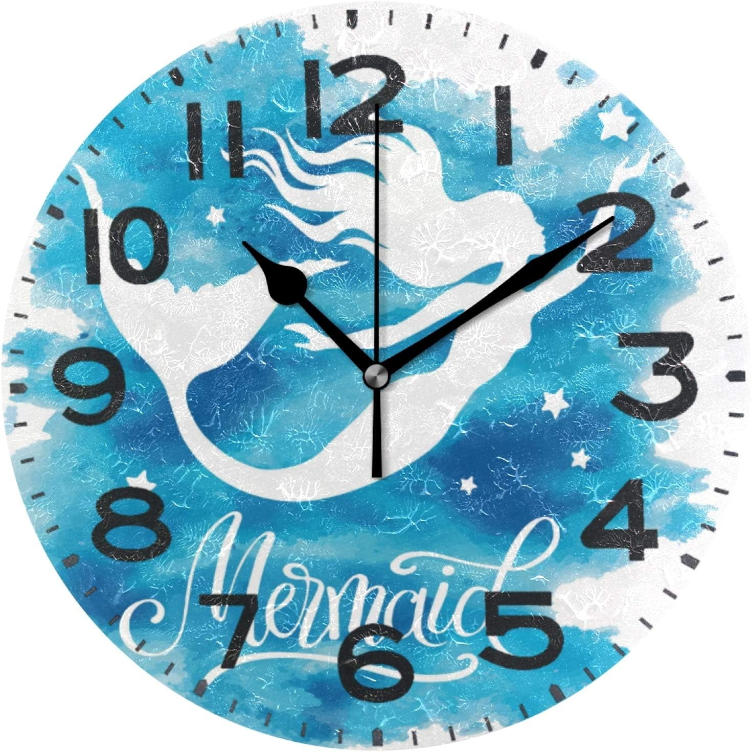 GZHJMY Magic Underwater Mermaid Silhouette Round Wall Clock, 9.5 Inch ...