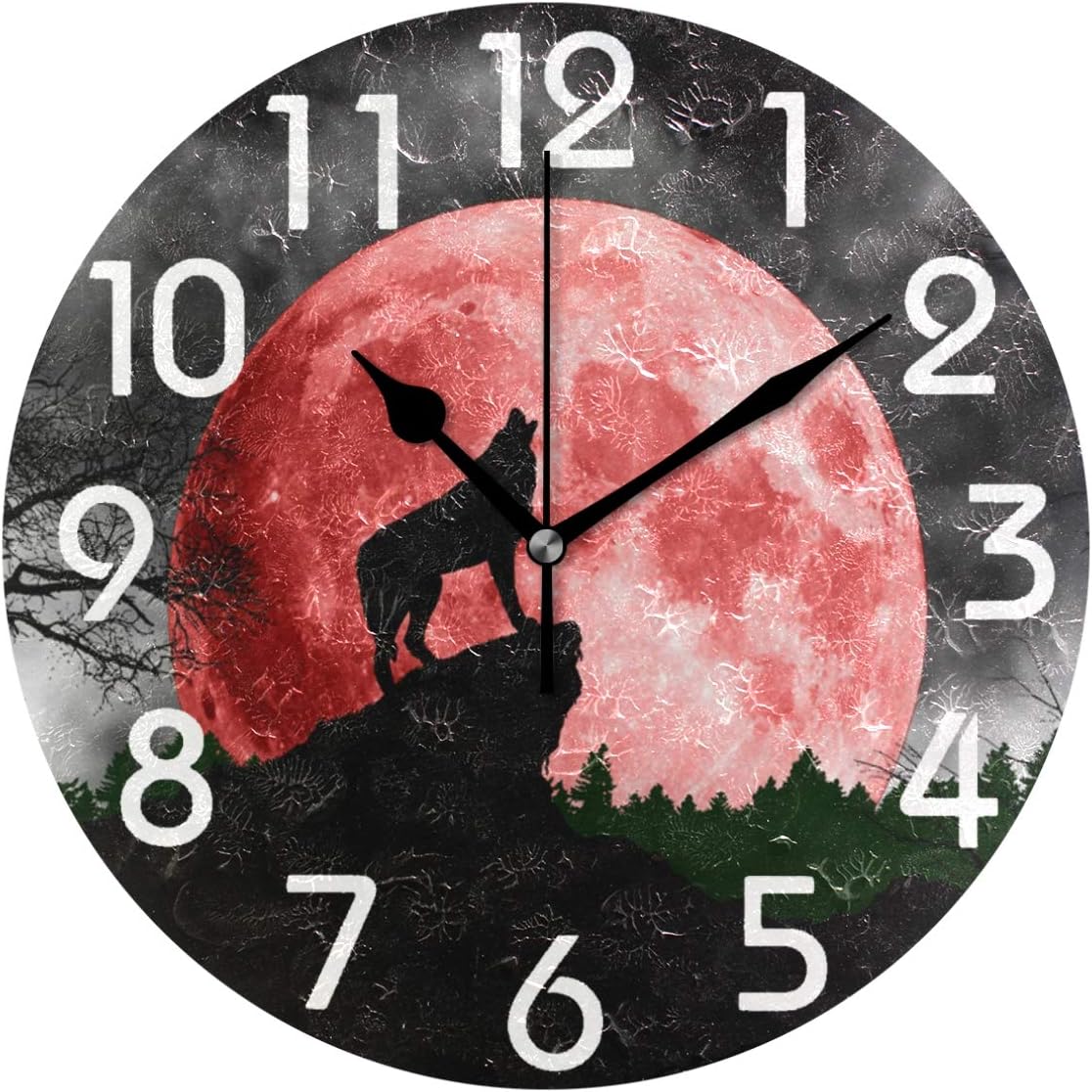 GZHJMY Magic Wolf Howling at Red Moon Print Round Wall Clock Decorative ...