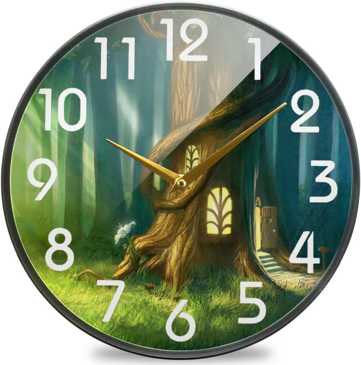 GZHJMY Magical Fantasy Fairy Tale Tree House Round Wall Clock, 9.5 Inch ...