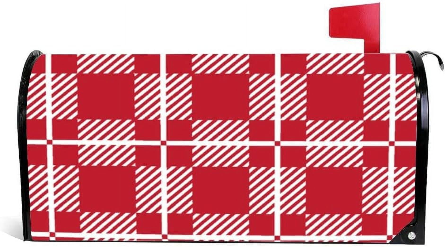 GZHJMY Magnetic Mailbox Covers Maroon and White Gingham Plaid Mailbox ...