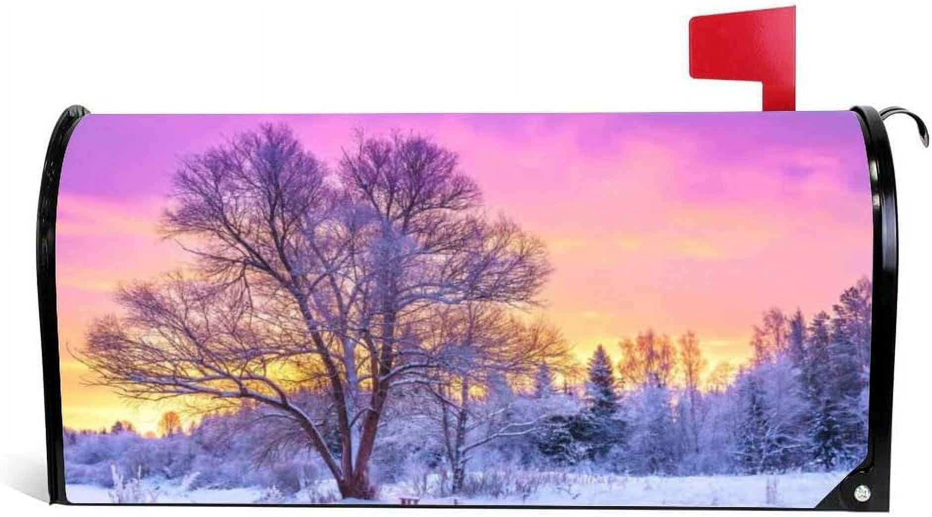 GZHJMY Magnetic Mailbox Covers Purple Winter Forest Sunrise Mailbox ...