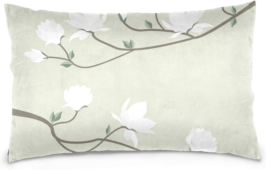 GZHJMY Magnolia Flowers Branch Velvet Oblong Lumbar Plush Throw Pillow ...