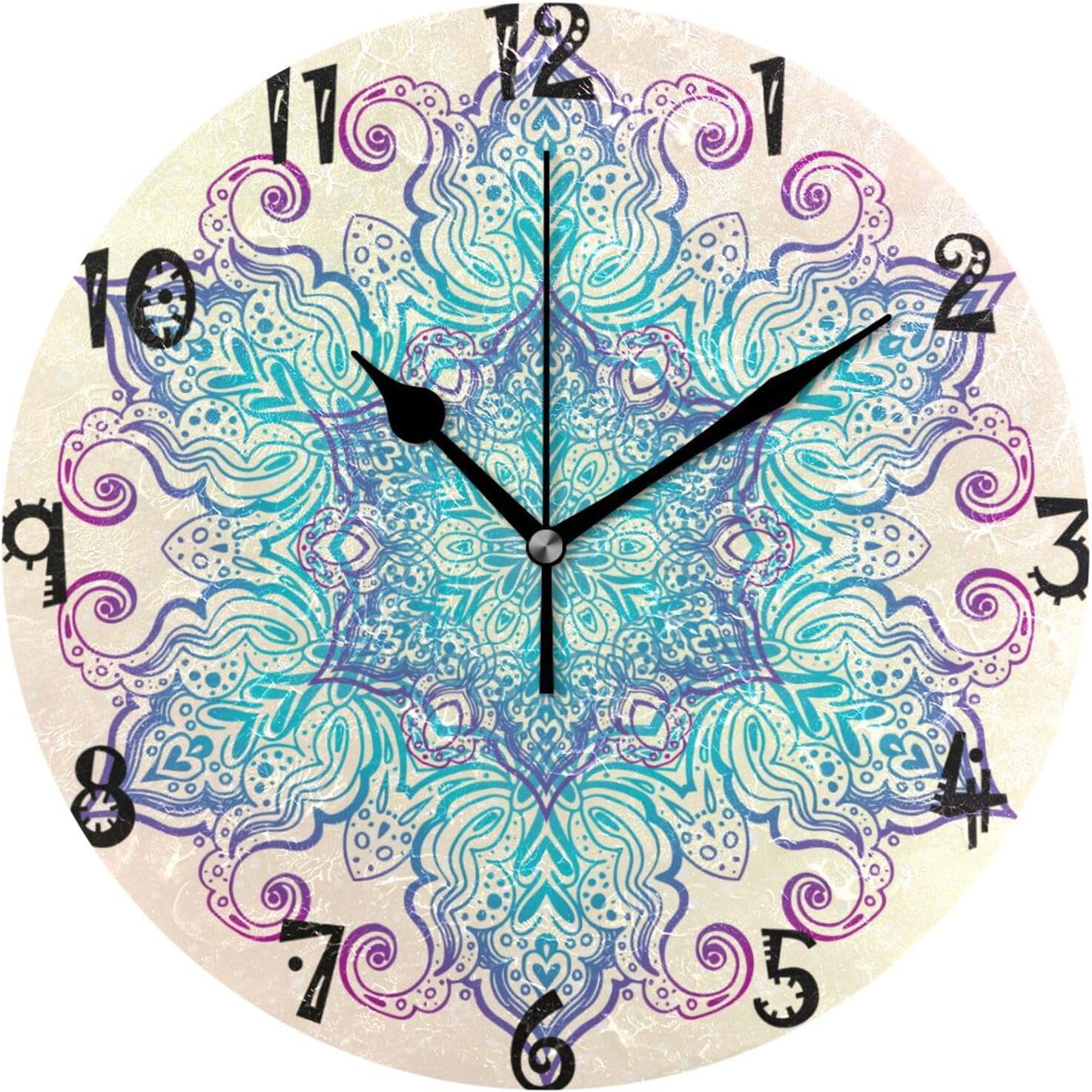 GZHJMY Mandala Floral Wall Clock,Silent Non Ticking 10 Inch Battery ...