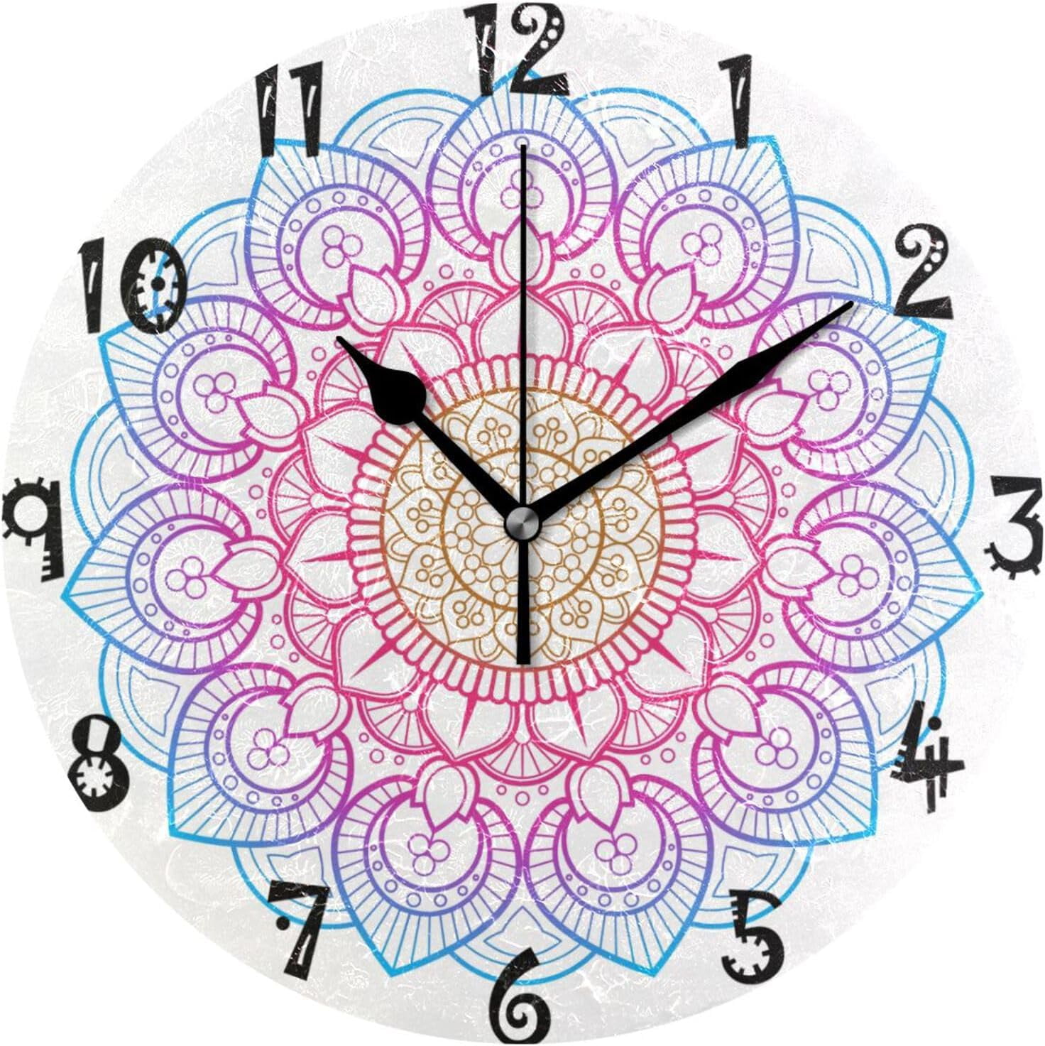 GZHJMY Mandala Flower Wall Clock,Silent Non Ticking 10 Inch Battery ...