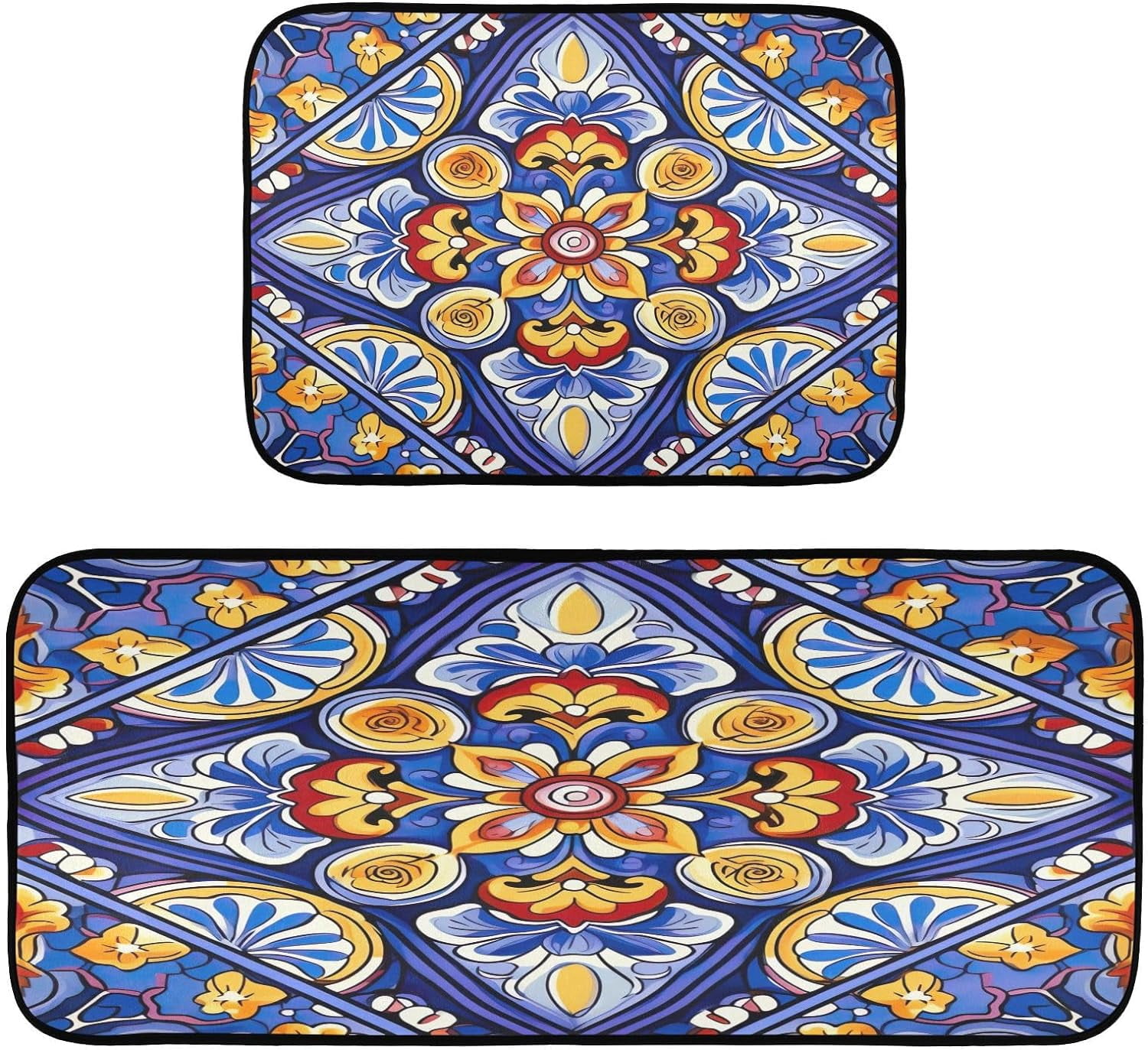 GZHJMY Mandala Pattern Kitchen Rug Set of 2 Non Slip Washable Cushioned ...