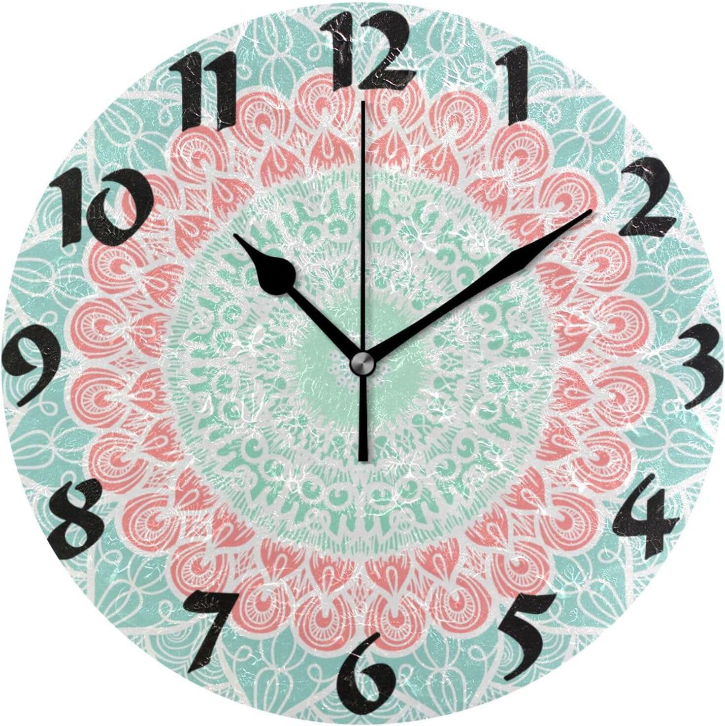 GZHJMY Mandala Wall Clock,Silent Non Ticking 10 Inch Battery Operated ...