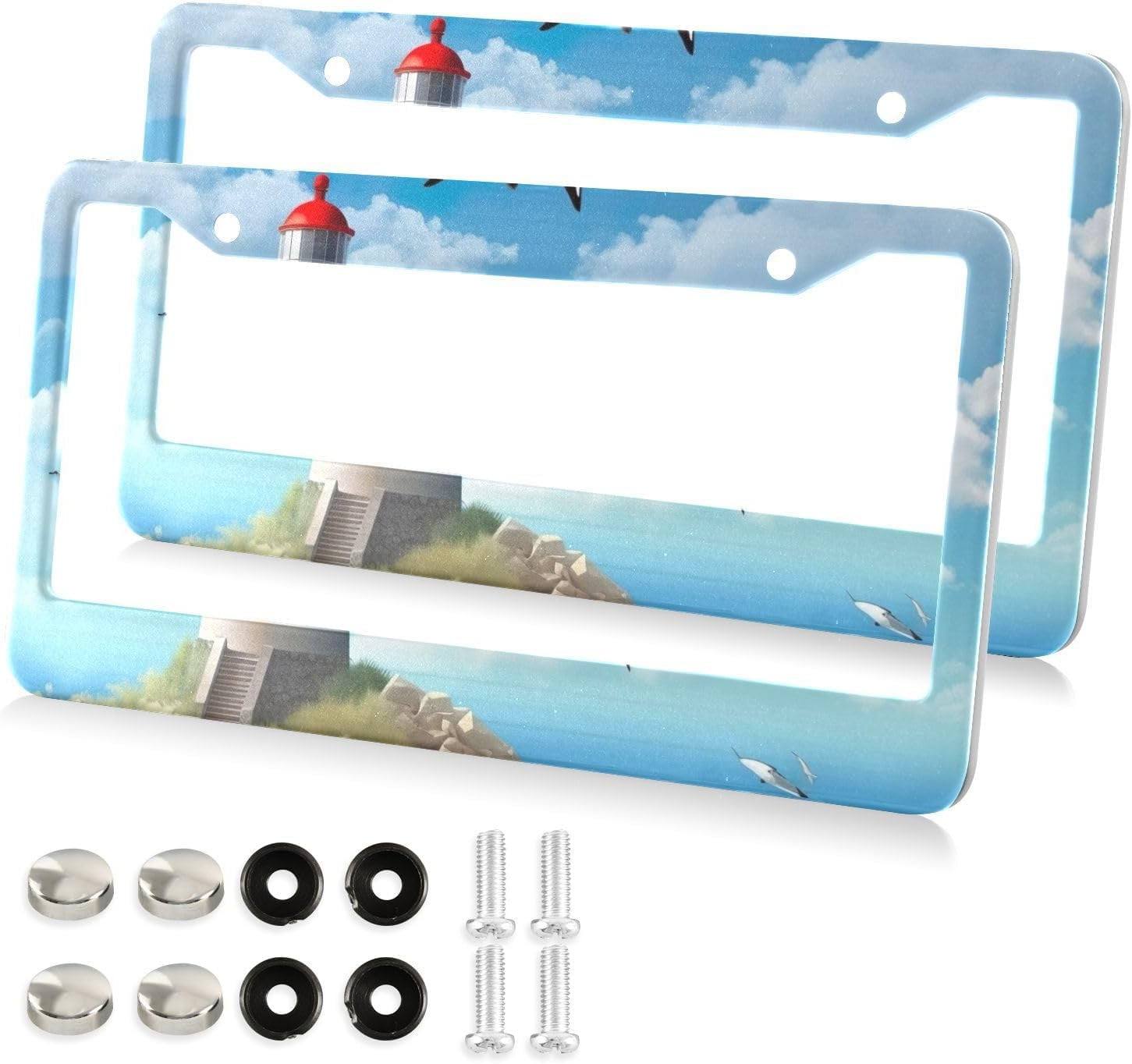 GZHJMY Manga Lighthouse License Plate Frames 2 Pack Aluminum License ...