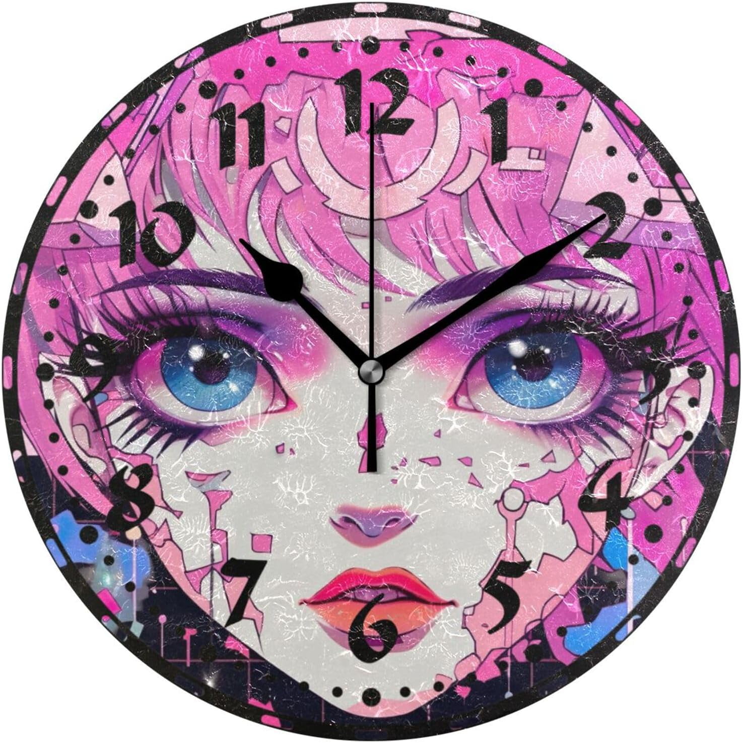 GZHJMY Manga Style Pink Wall Clock, Silent Non Ticking 10 Inch Battery ...