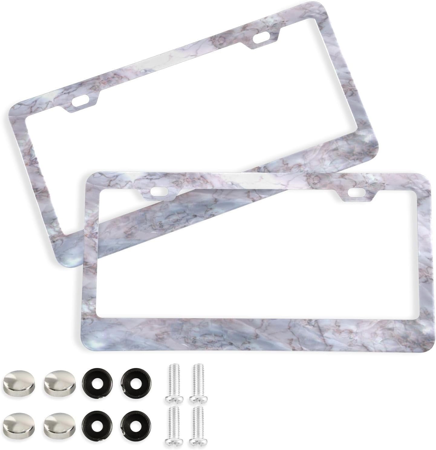 GZHJMY Marble Car License Plate Frame, 2 Pack Aluminum License Plate ...