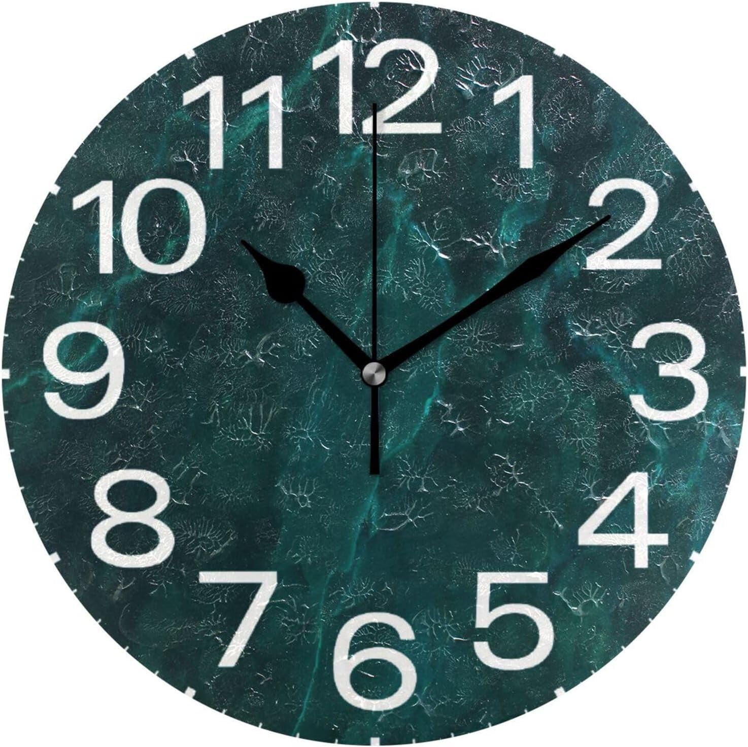 GZHJMY Marble Dark Green Texture Wall Clock,Silent Non Ticking 10 Inch ...