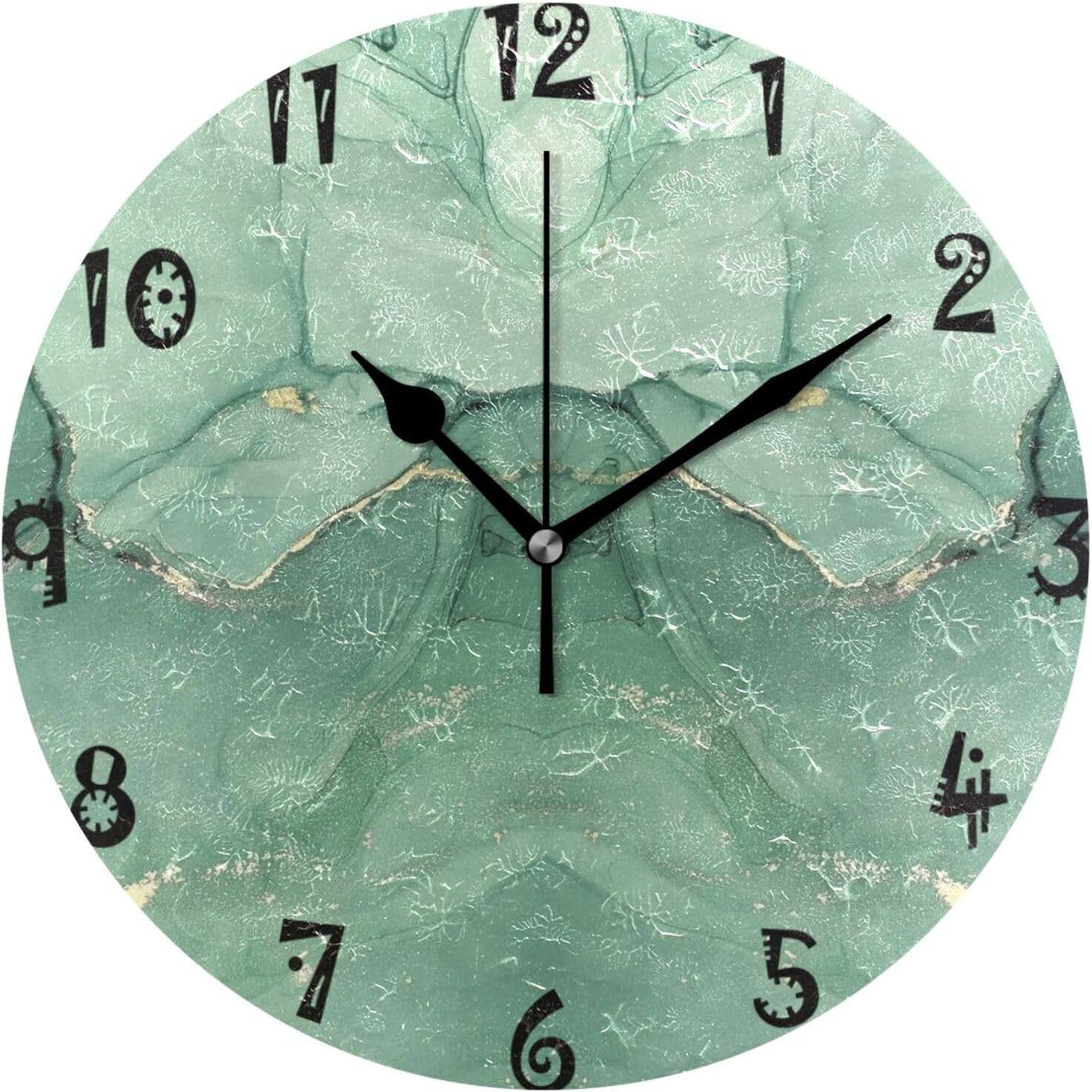 GZHJMY Marble Mint Green Wall Clock,Silent Non Ticking 10 Inch Battery ...