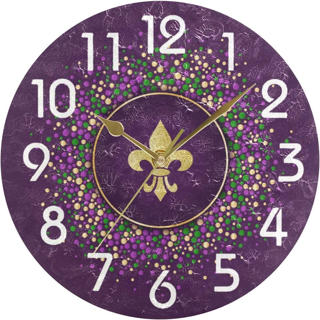 GZHJMY Mardi Gras Carnival Fleur De Lis Pattern Round Wall Clock, 9.5 ...