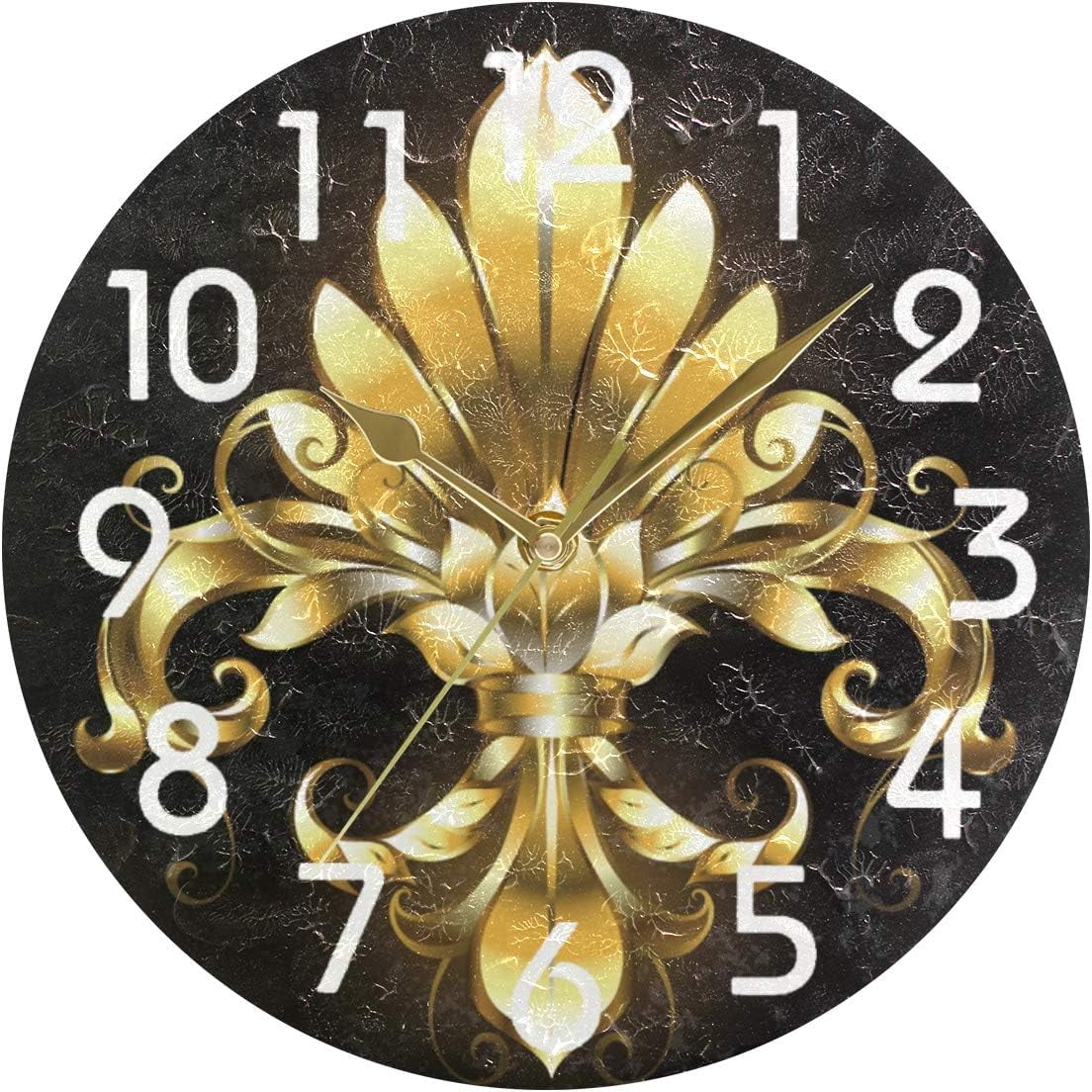 GZHJMY Mardi Gras Carnival Golden Fleur De Lis Round Wall Clock, 9.5 ...