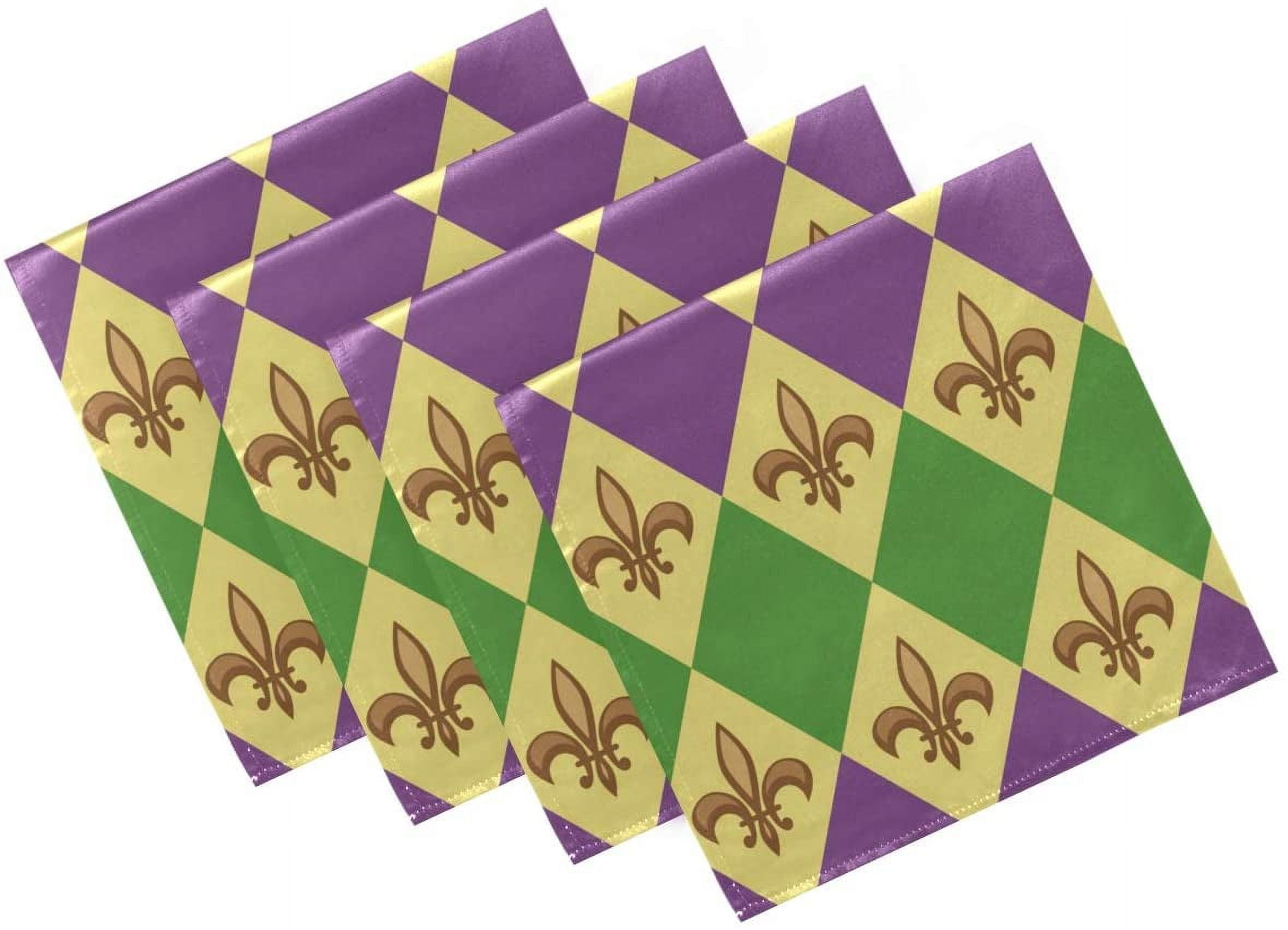GZHJMY Mardi Gras Fleur-De-Lis Lattice Pattern Cloth Napkins, Set of 4 ...