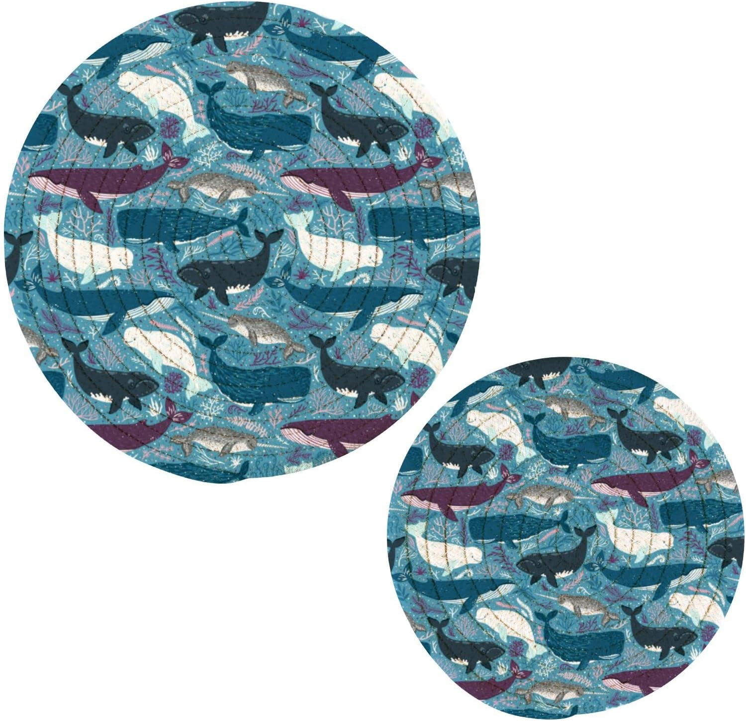GZHJMY Marine Narwhal White Whale Blue Sea Animal Floral Branch Pattern ...