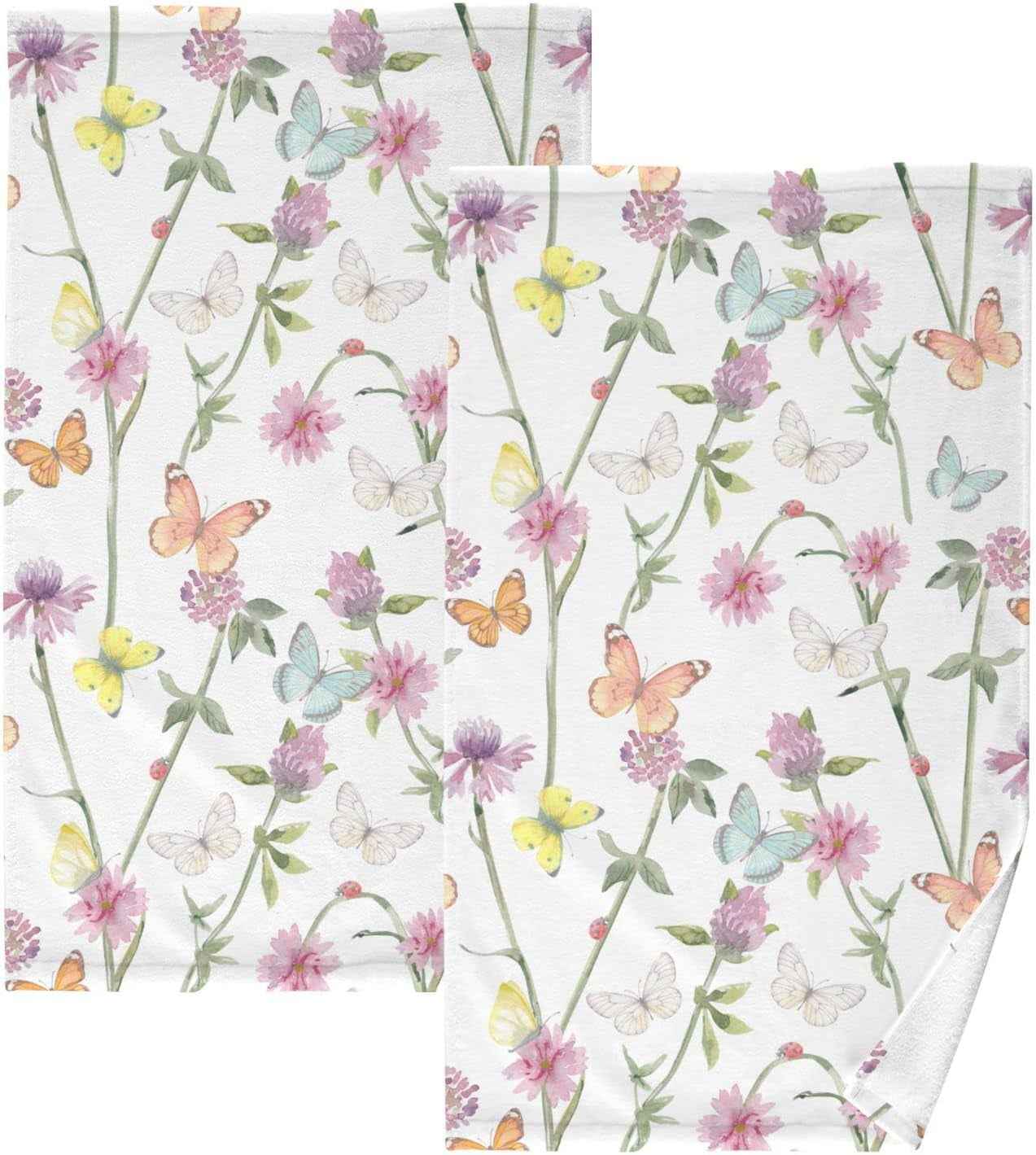 GZHJMY Meadow Flowers and Flying Butterflies Cotton Towels Set 2 Pcs ...