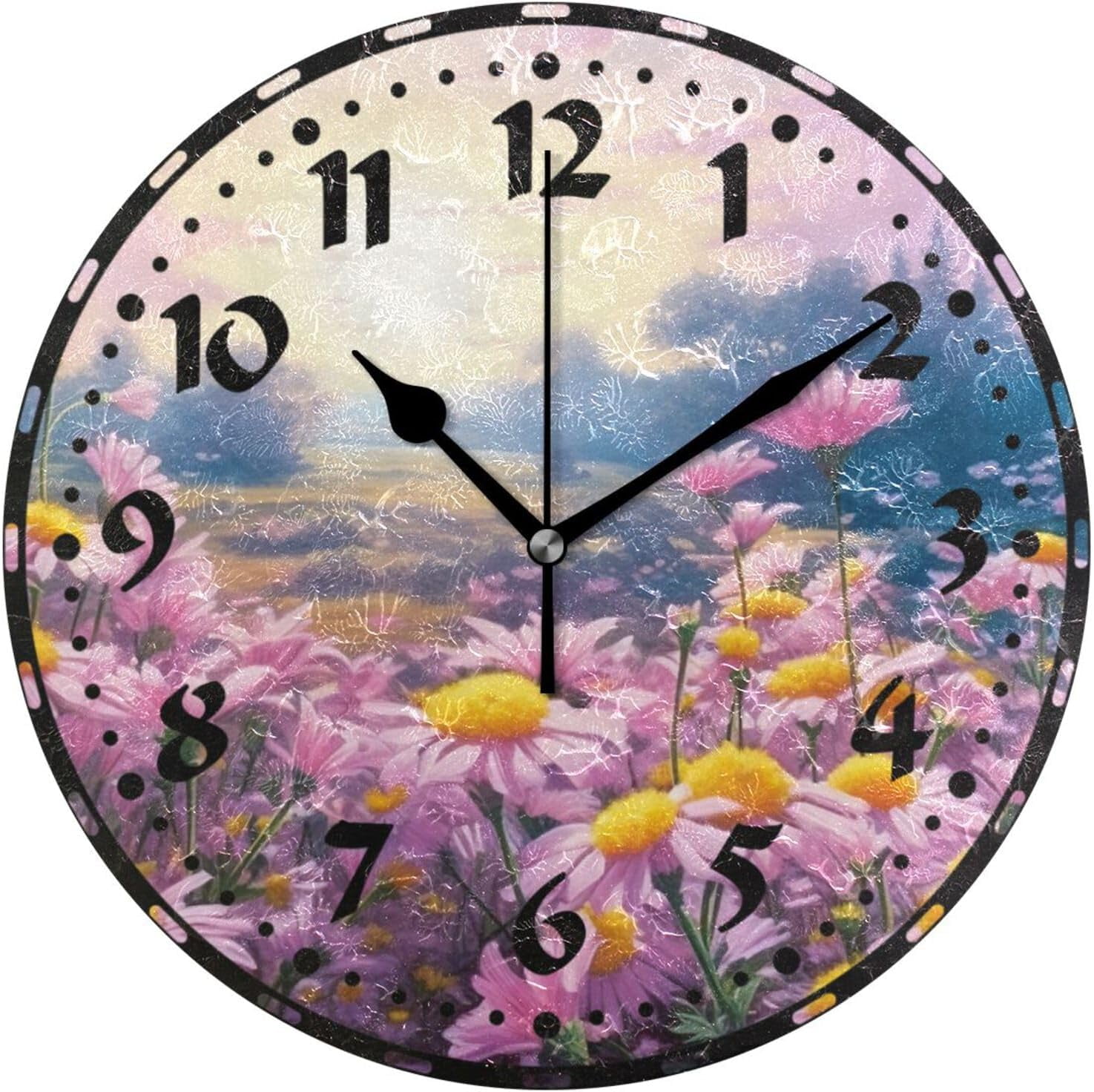 GZHJMY Meadow Flowers Wall Clock, PVC Silent Non Ticking 10 Inch ...