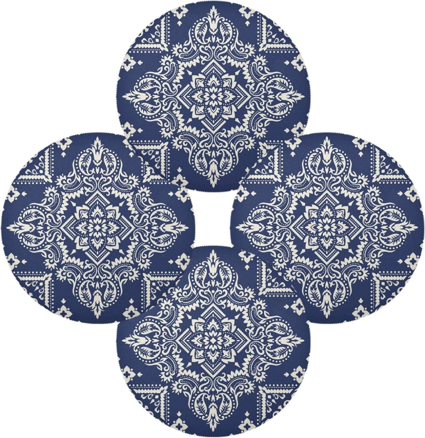 GZHJMY Medallion Paisley Navy Blue Round Placemats, Durable Non-Slip ...