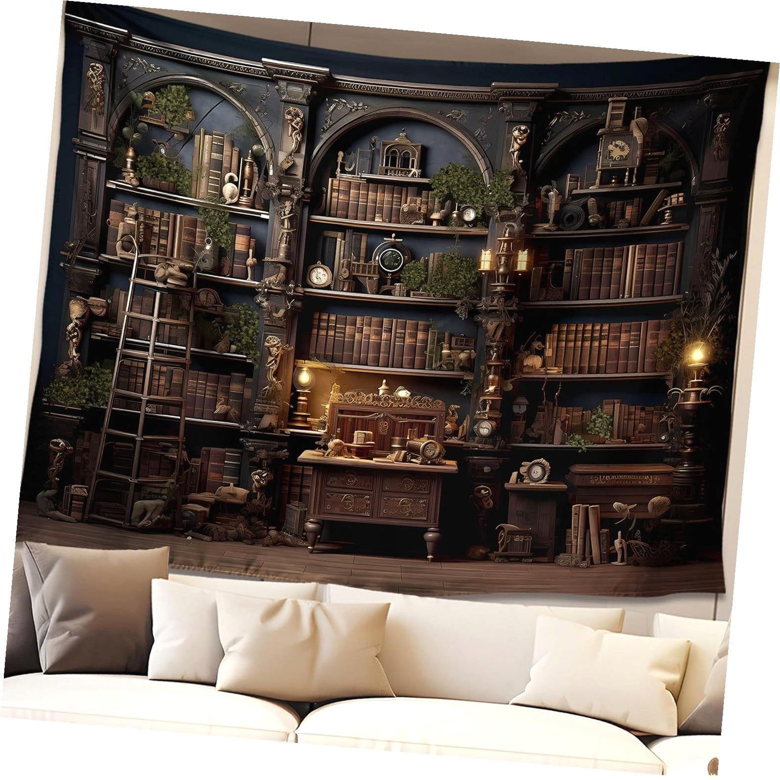 GZHJMY Medieval Bookshelf Tapestry Bookcase Library Backdrop Old Books ...
