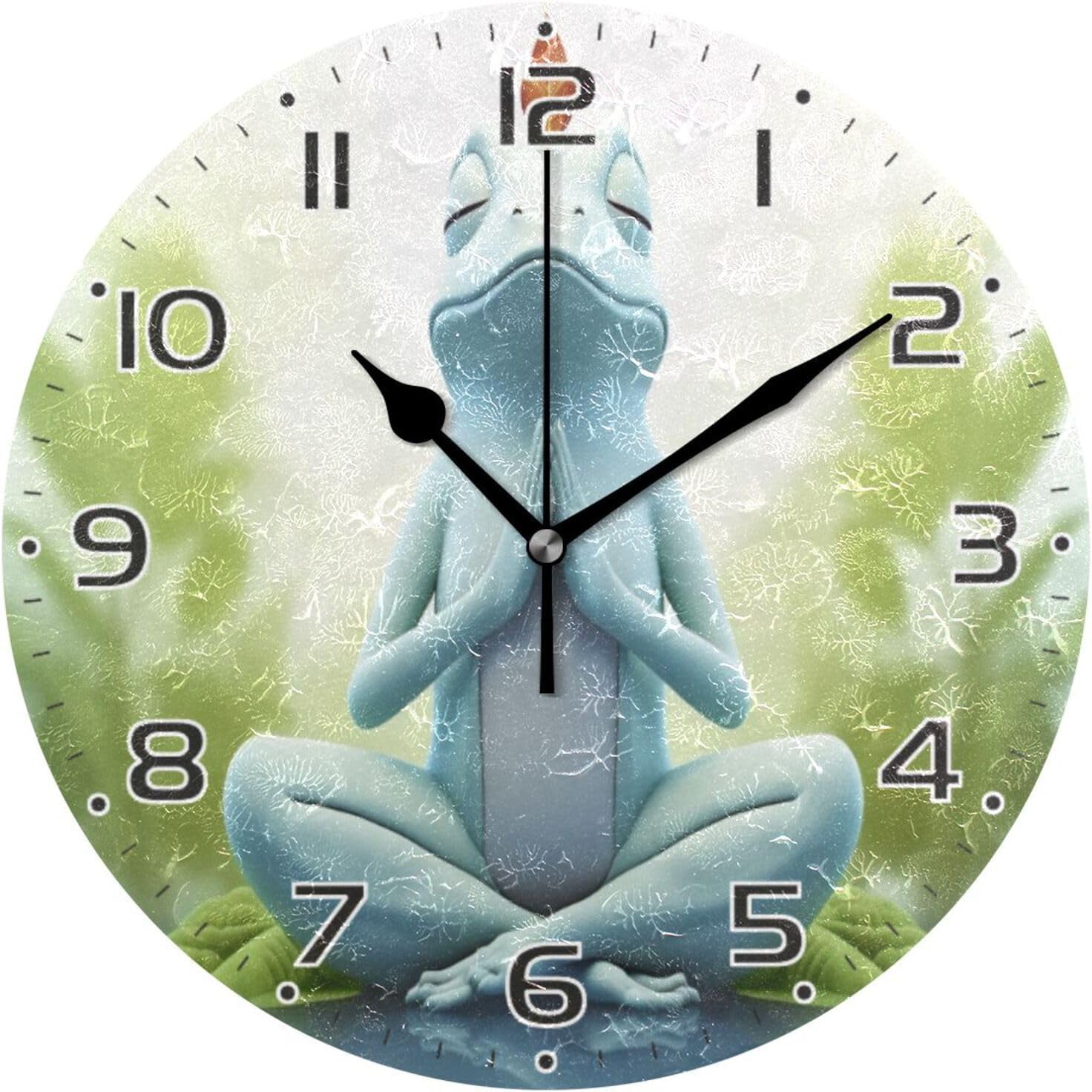GZHJMY Meditating Frog Clock Silent Round PVC Wall Clock Non Ticking ...