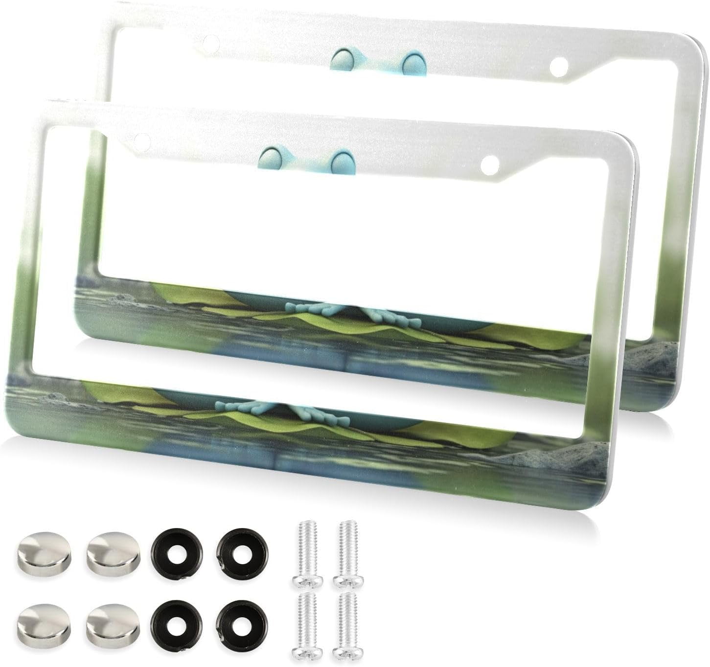 GZHJMY Meditating Frog License Plate Frames 2 Pack Aluminum License ...