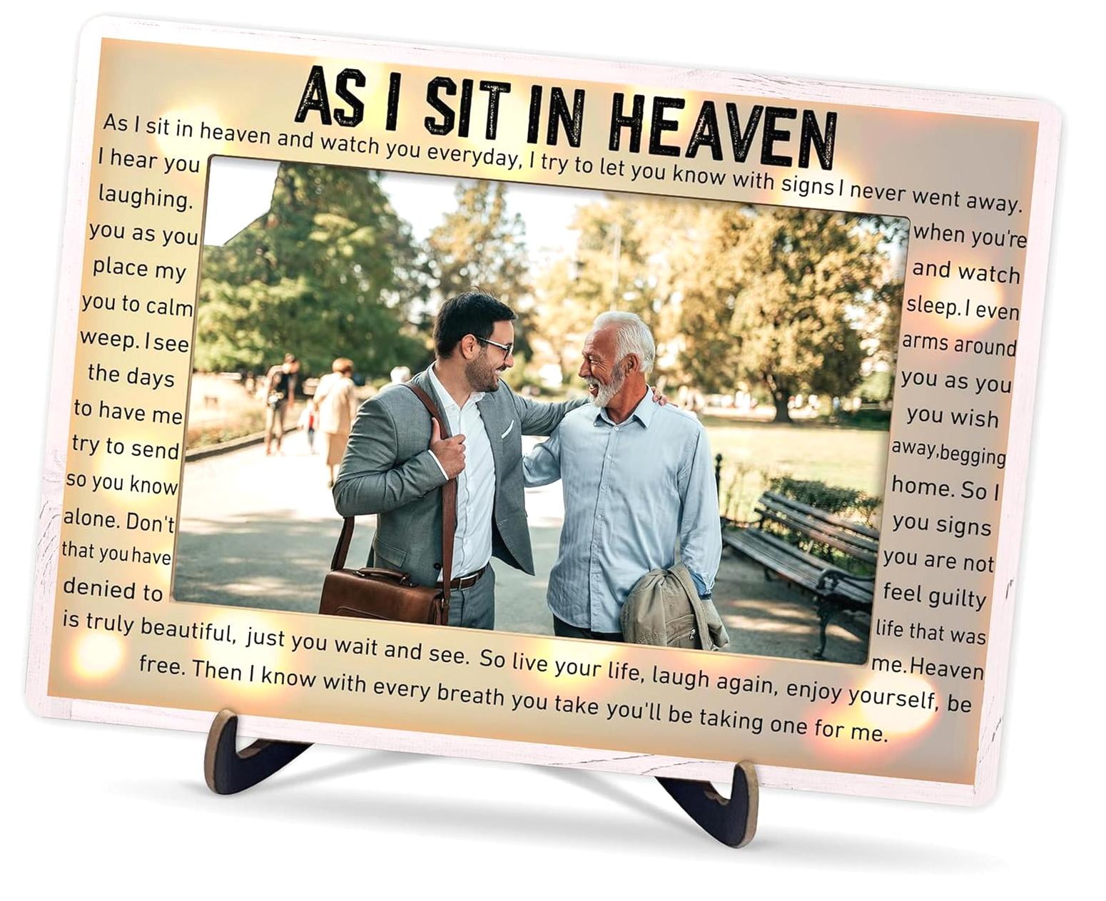 GZHJMY Memorial Frame, 'I Sit In Heaven' Design, Sympathy Wood Photo ...