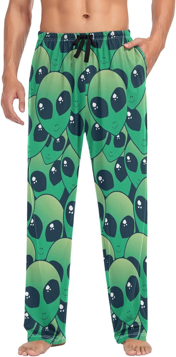 GZHJMY Men’s Cotton Pajama Pant – Cute Aliens Print Lounge Pjs Bottom ...