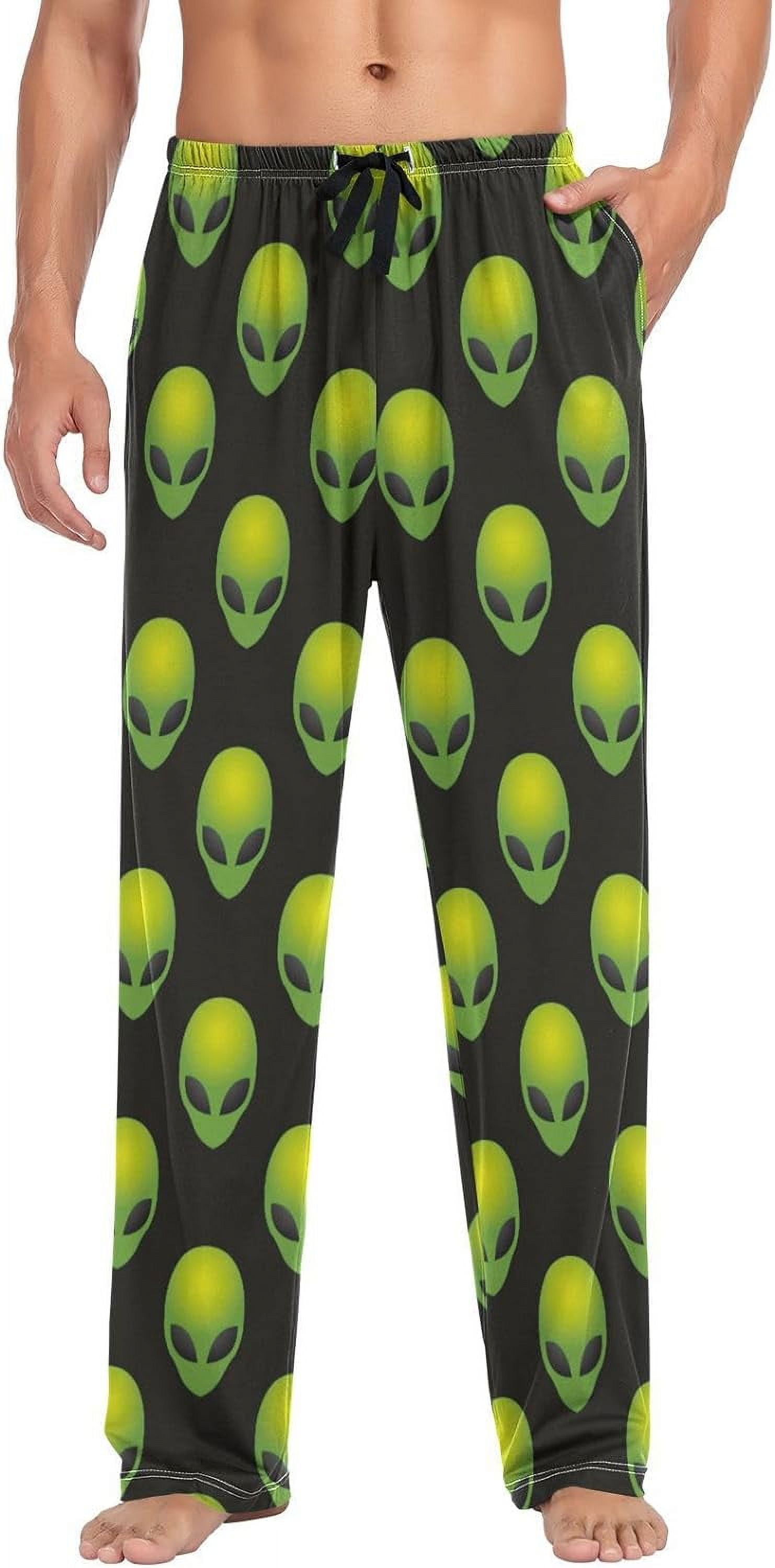 GZHJMY Men’s Cotton Pajama Pant – Cute Green Alien Print Lounge Pjs ...