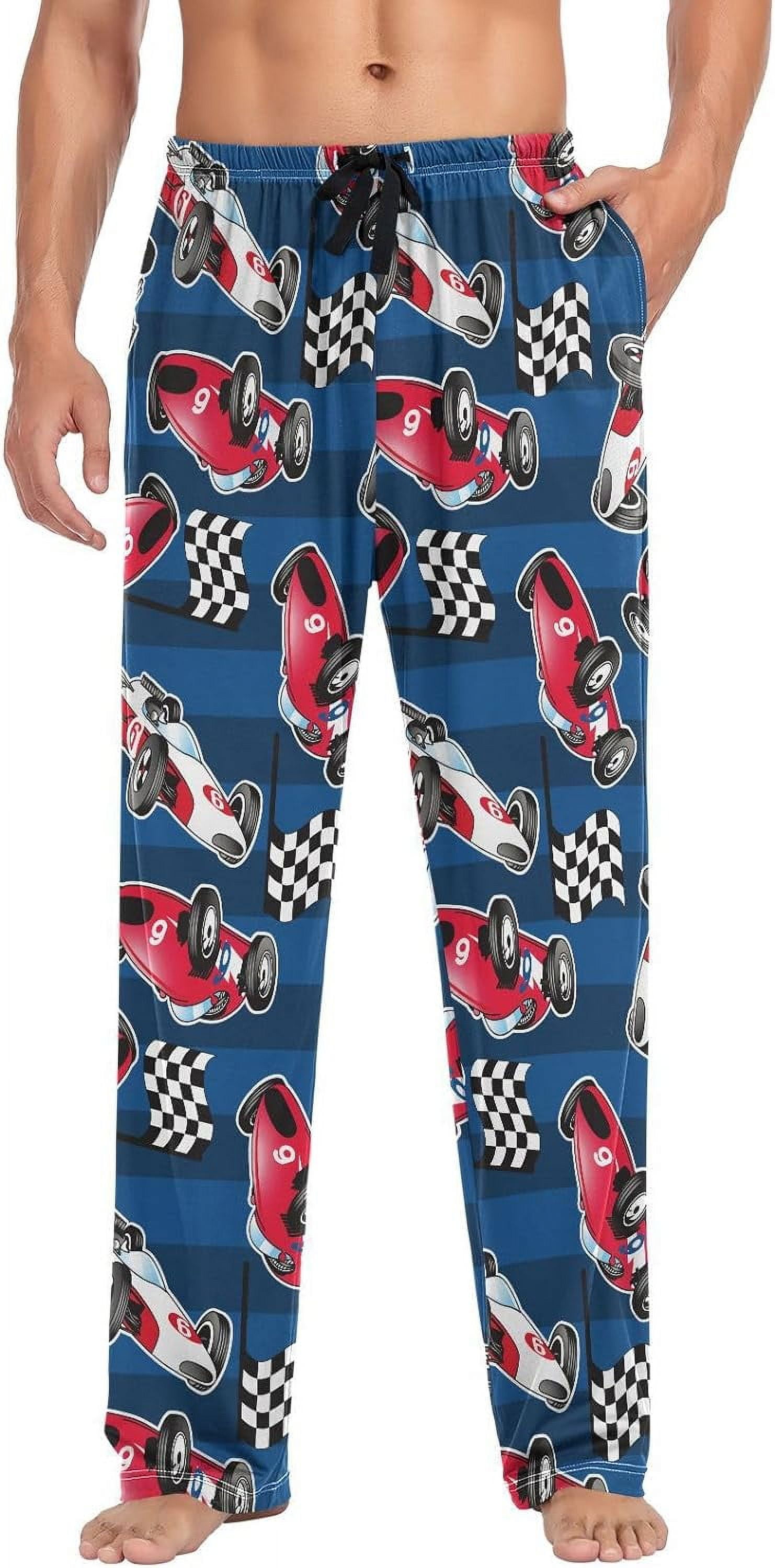 GZHJMY Men’s Cotton Pajama Pant – Racing Cars Blue Print Lounge Pjs ...