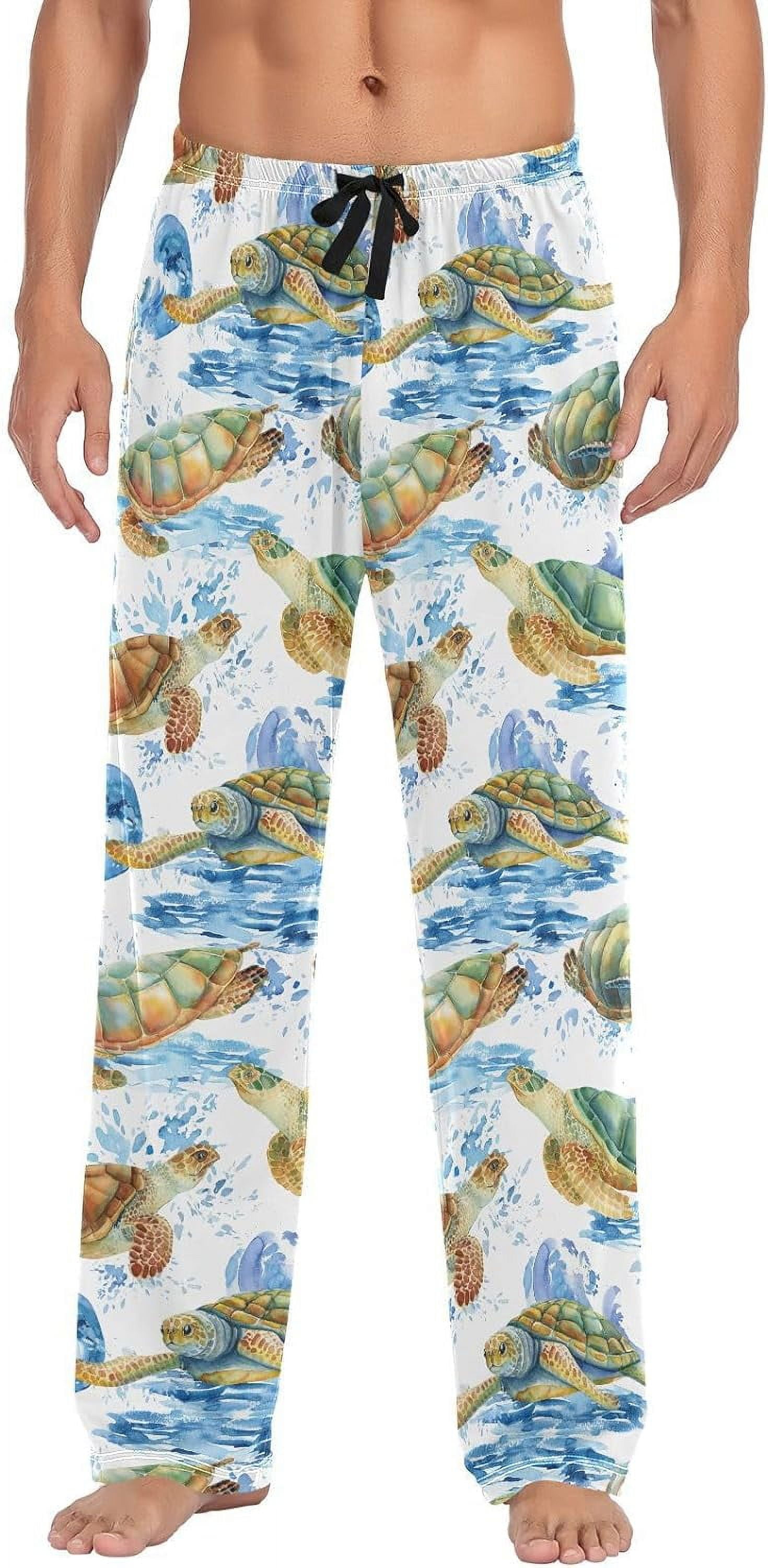 GZHJMY Men's Pajama Pants - Green Sea Turtle, Loose Thin PJs Lounge ...