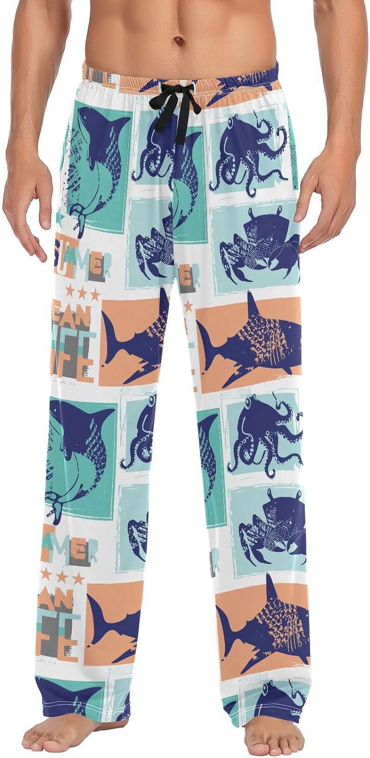 GZHJMY Men's Pajama Pants - Sea Animals Square, Loose Thin PJs Lounge ...